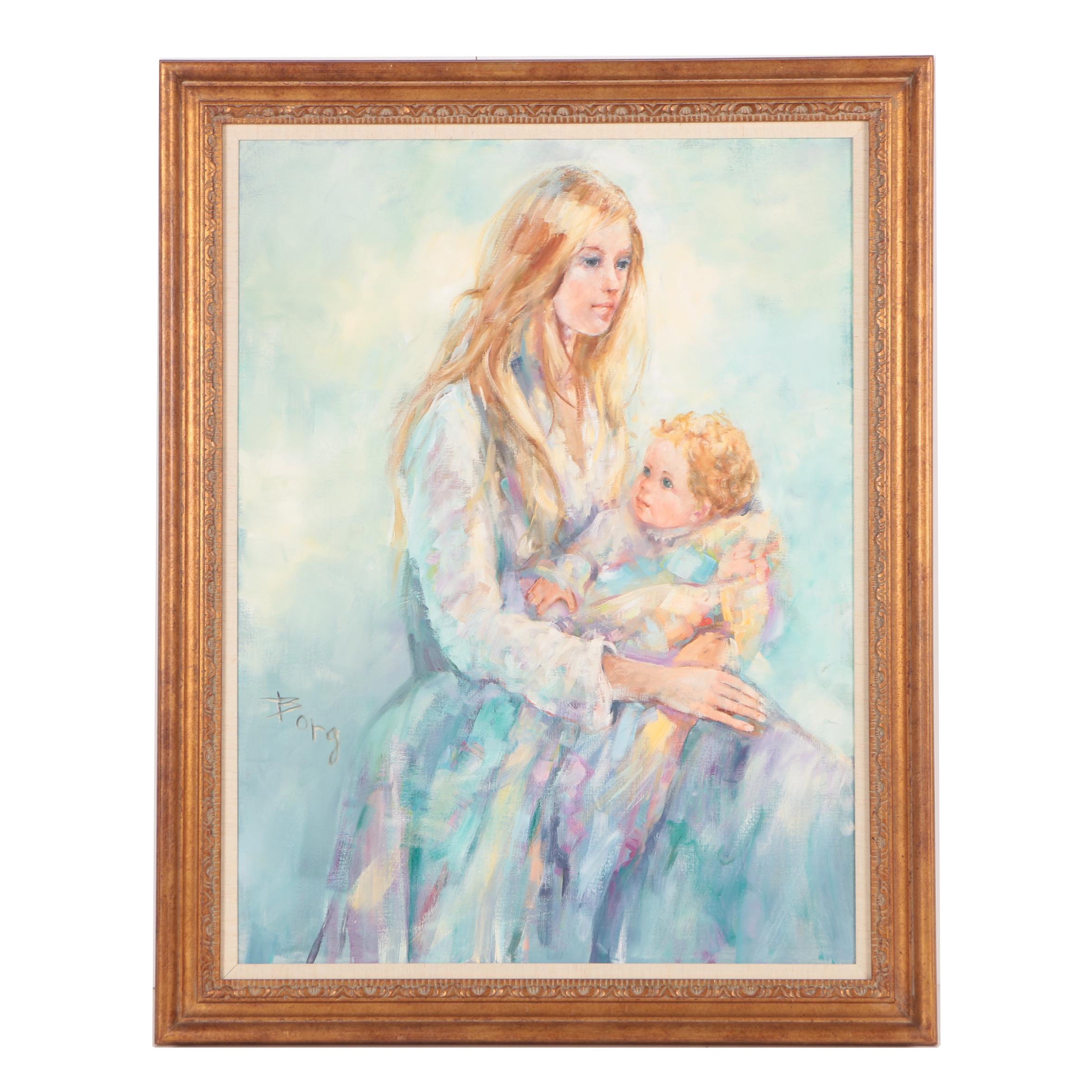 Irene Borg Oil Painting of a Mother and Child | EBTH