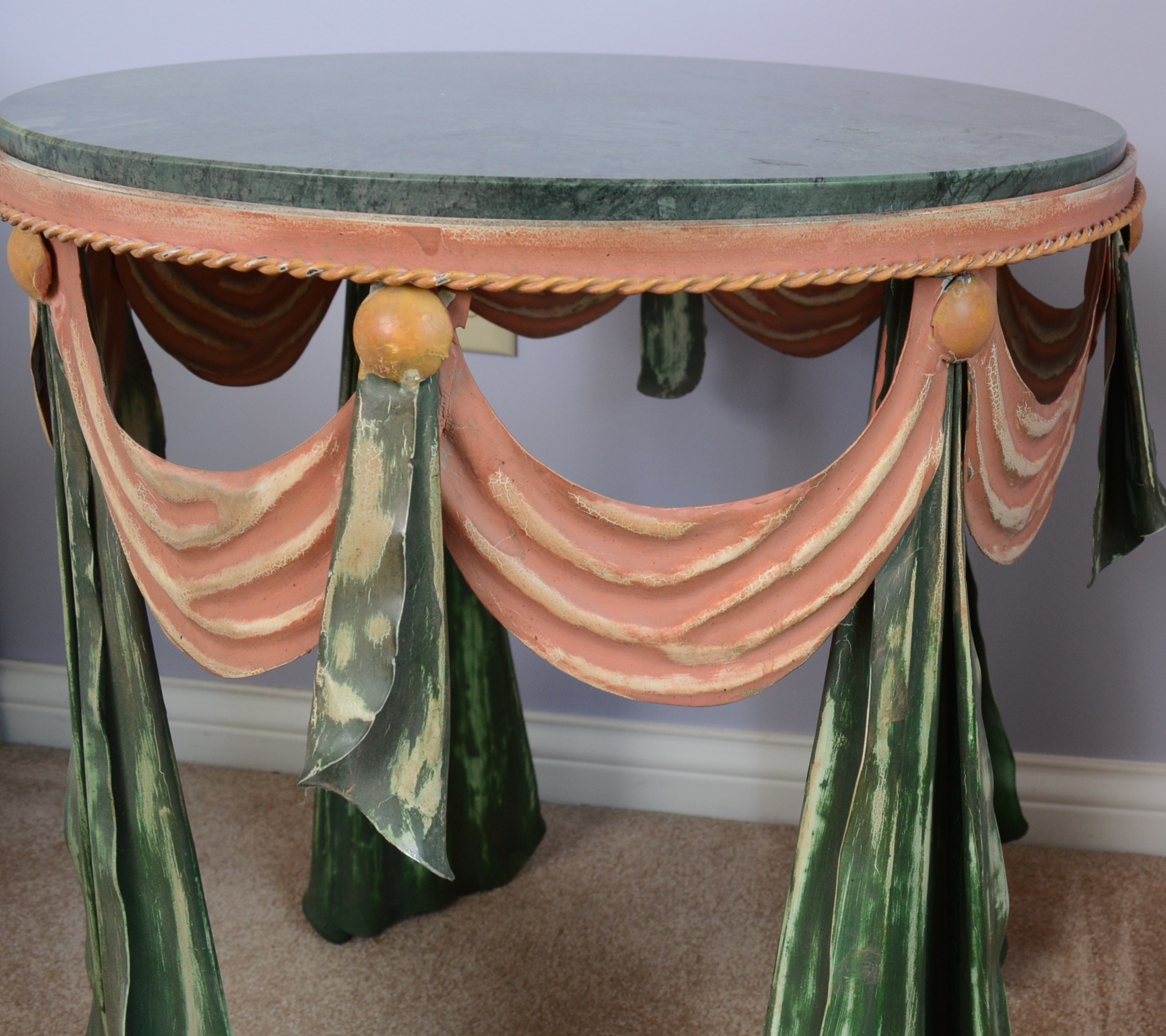 Marble Top and Metal Work Side Table with Lamp | EBTH