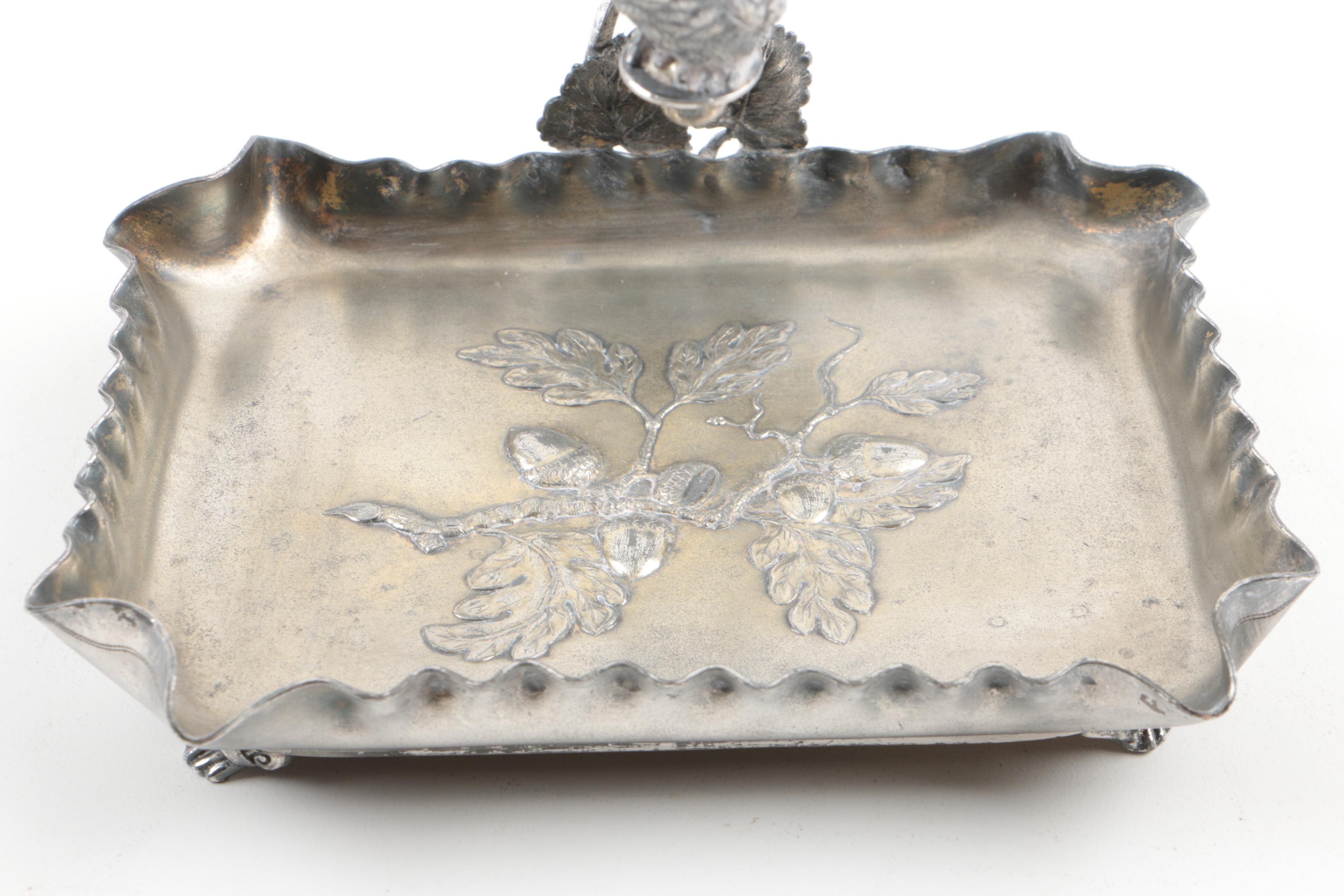 Pairpoint Silver Plate Calling Card Tray with Figural Bird Handle | EBTH