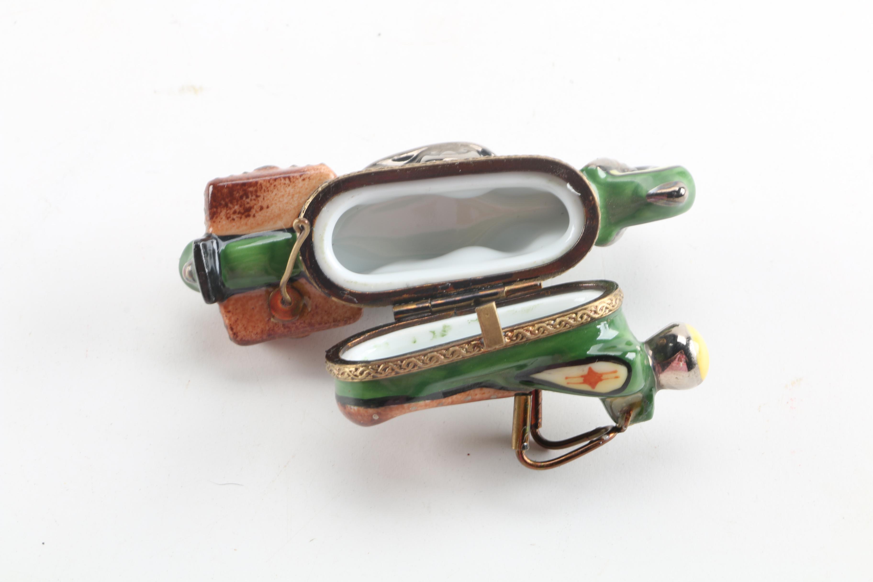 La Gloriette Limoges Porcelain Motorcycle Trinket Box | EBTH