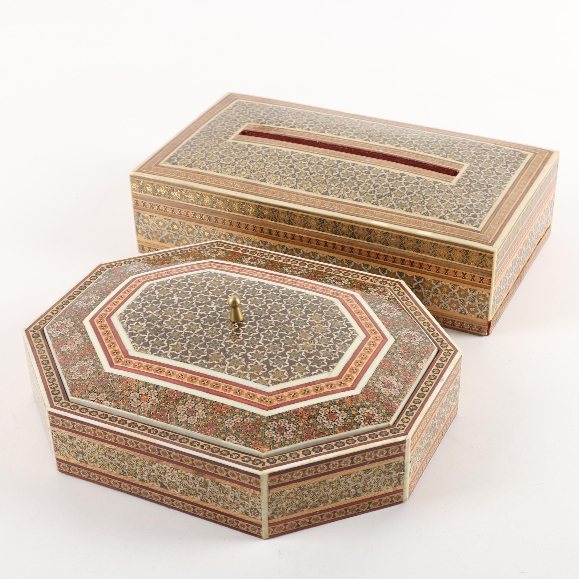 Moroccan Geometric Inlaid Wooden Boxes | EBTH