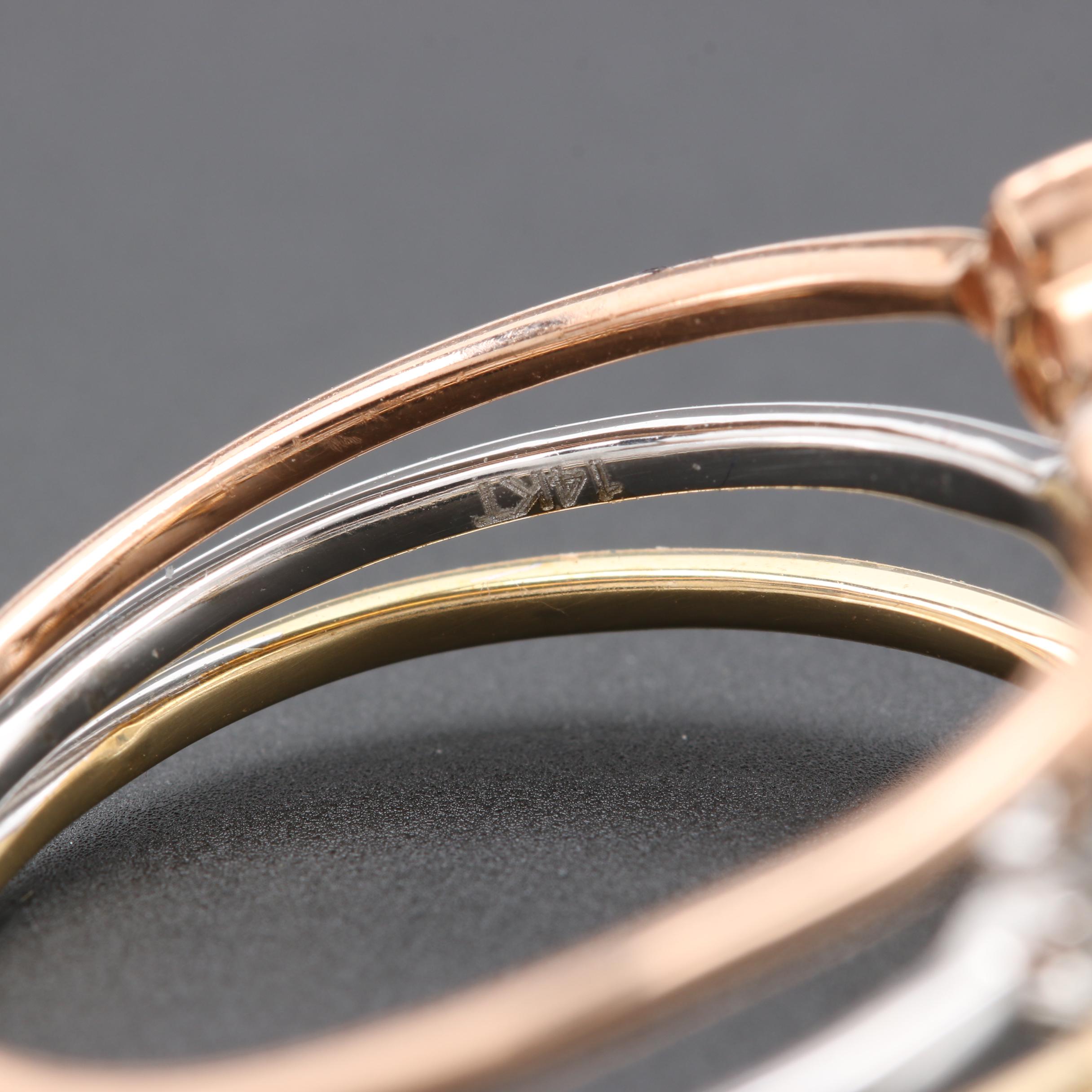 14K Tri-Gold Diamond Expandable Ring | EBTH