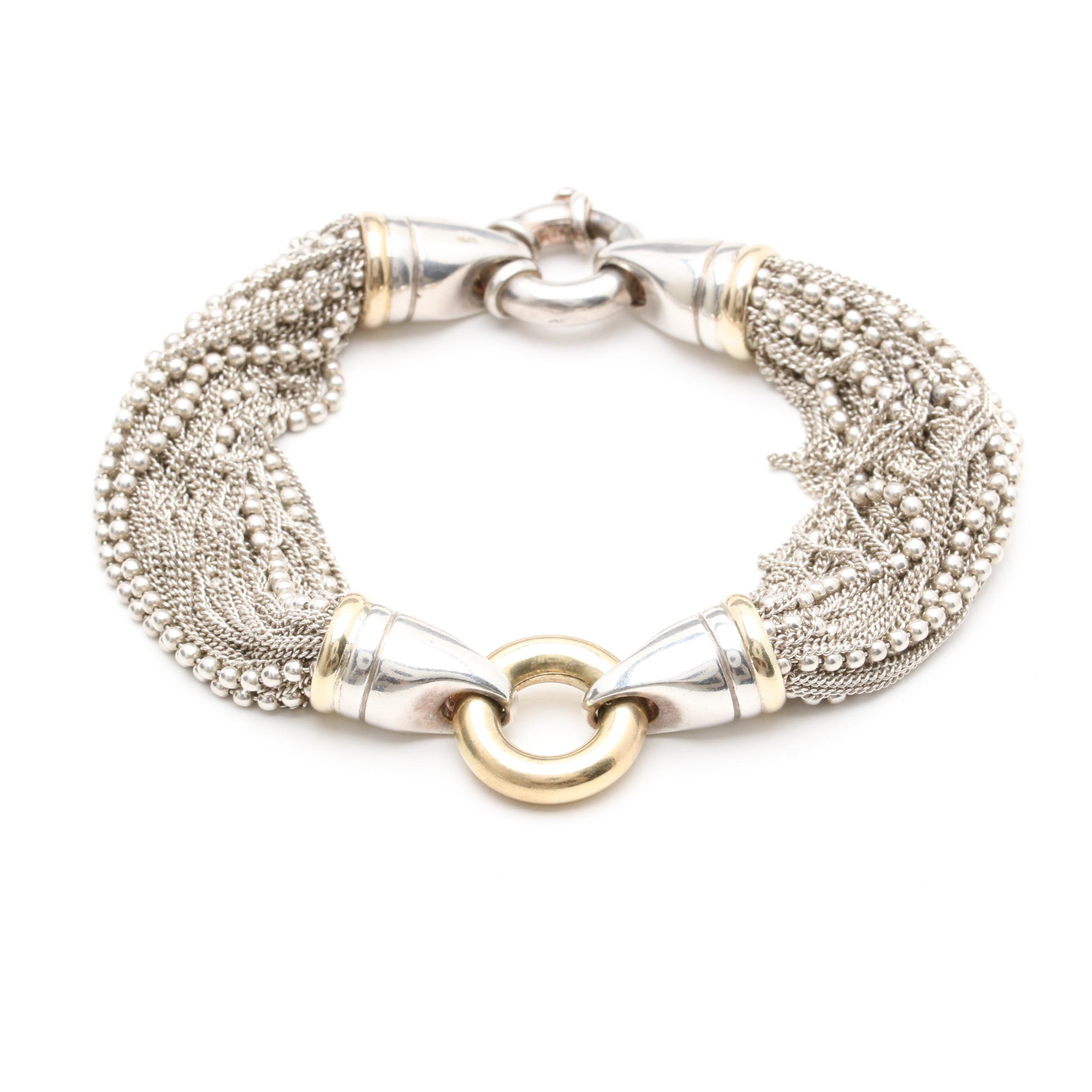 Italian Sterling Silver Bracelet with 18K Yellow Gold Accents | EBTH