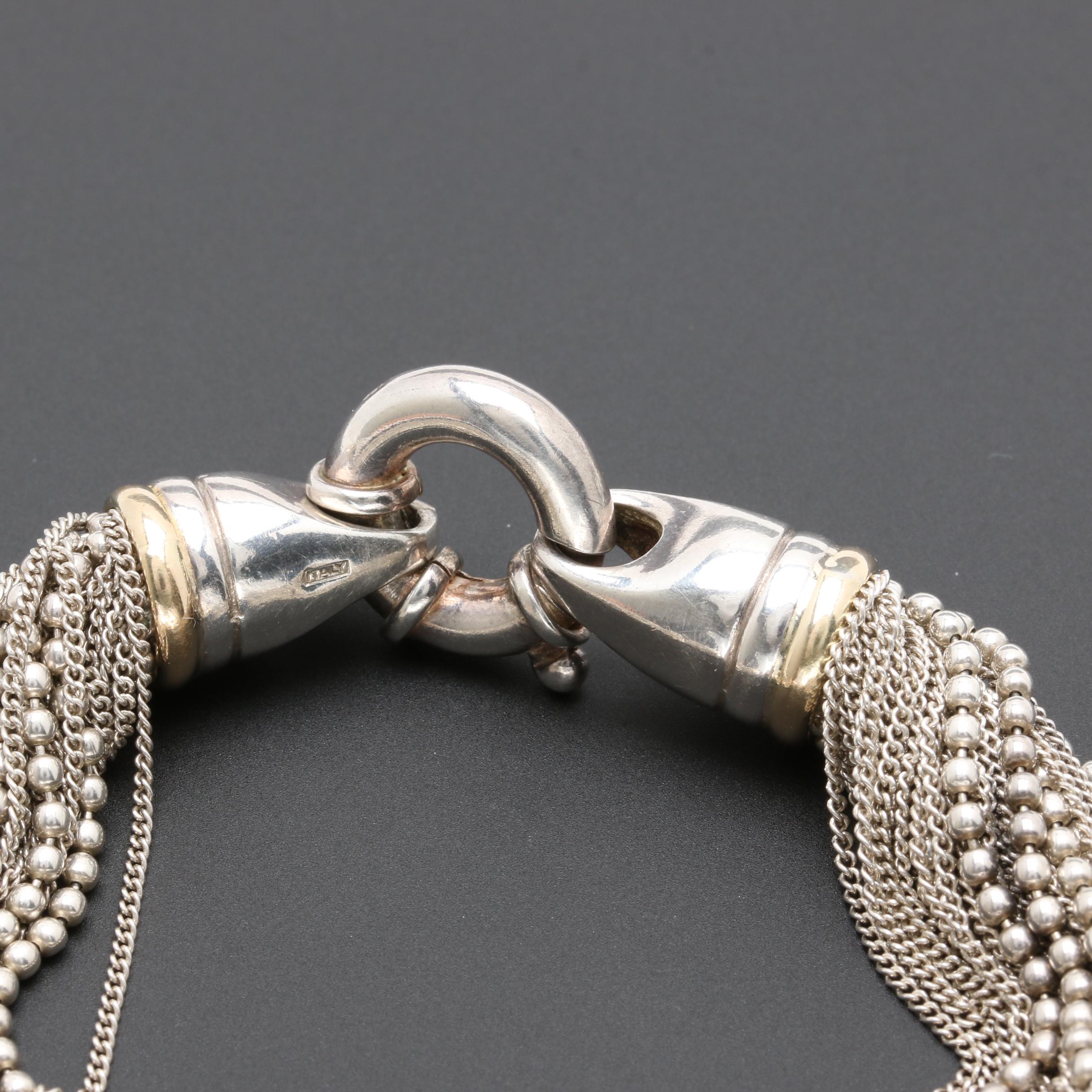 Italian Sterling Silver Bracelet with 18K Yellow Gold Accents | EBTH