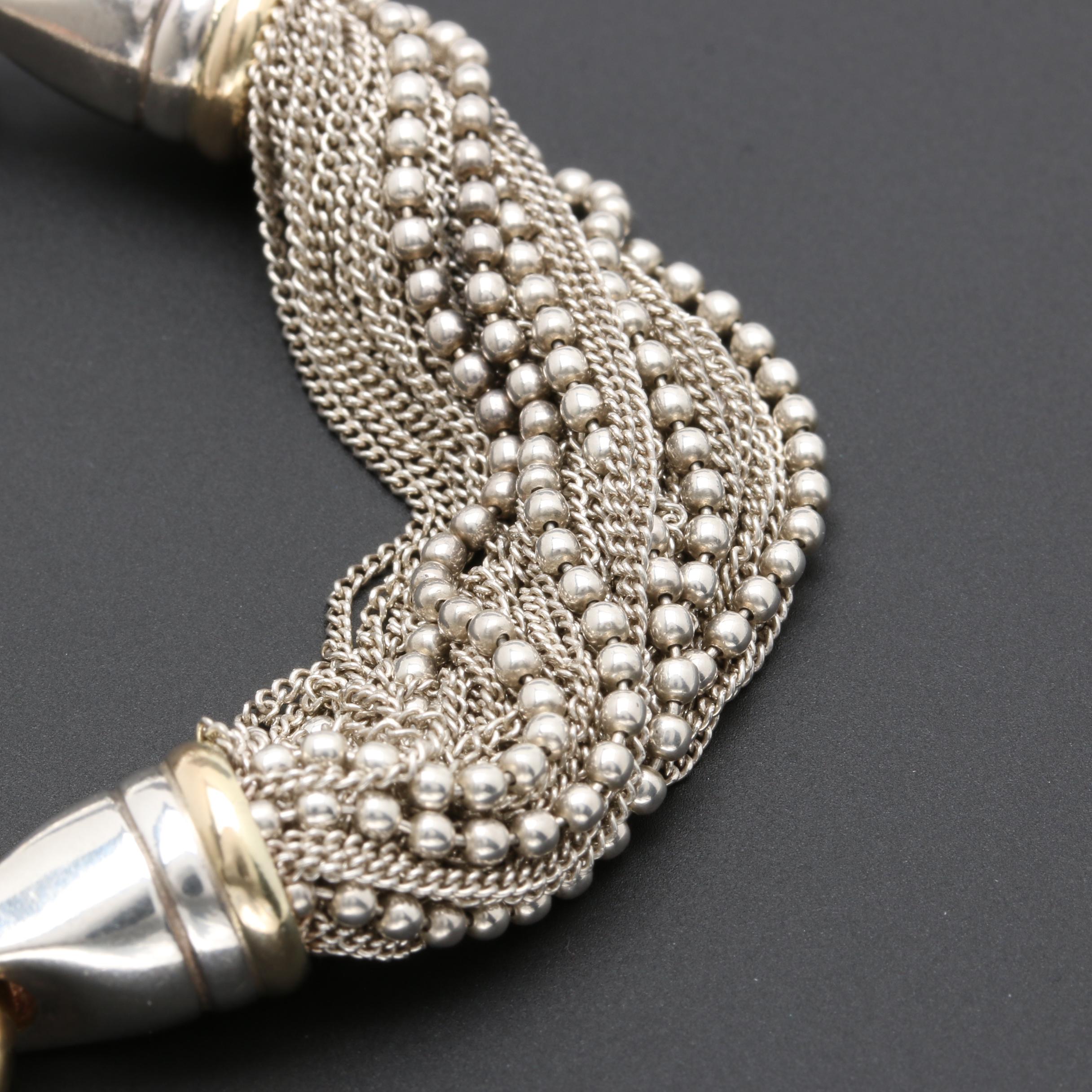 Italian Sterling Silver Bracelet with 18K Yellow Gold Accents | EBTH