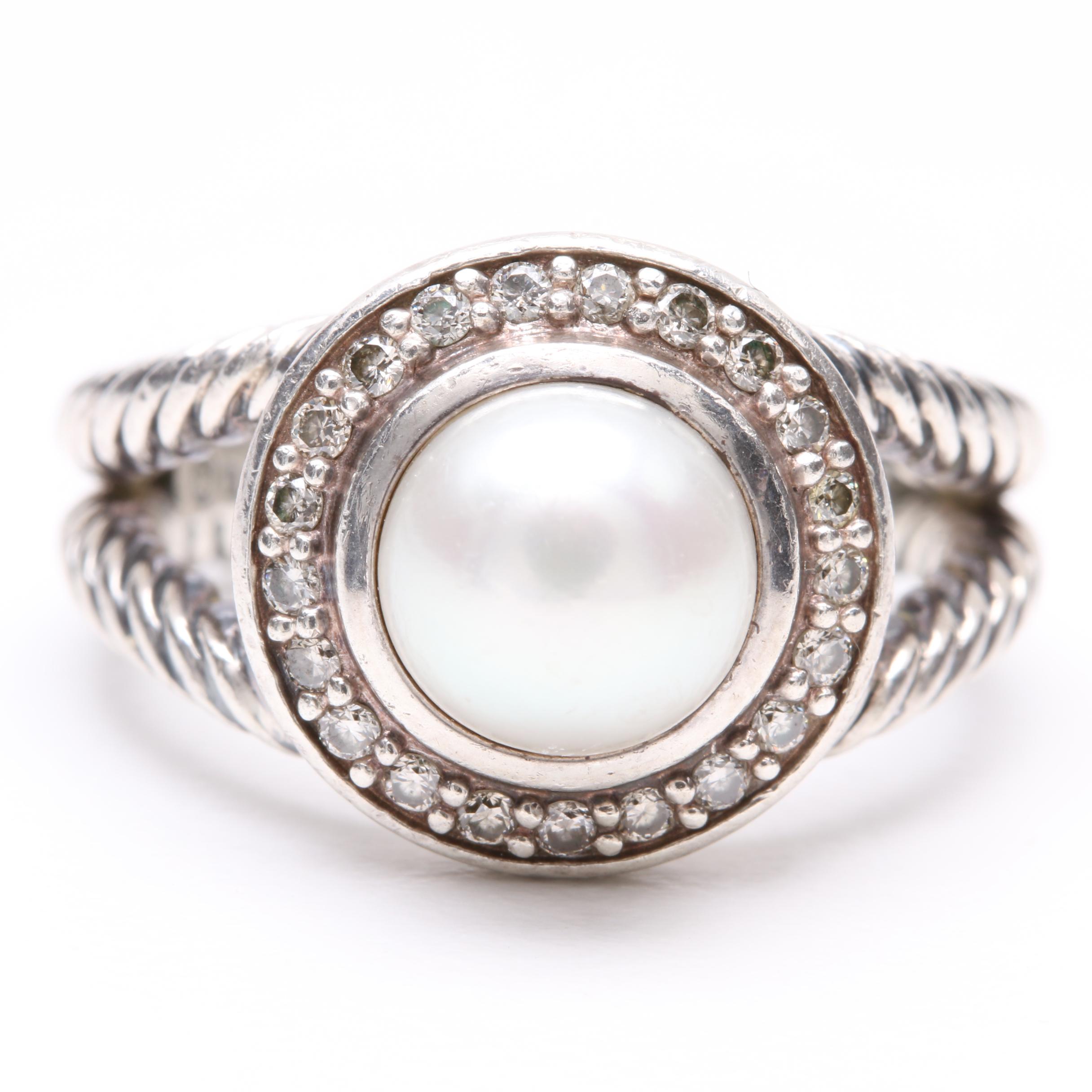 David Yurman Sterling Silver Cultured Pearl and Diamond Ring | EBTH