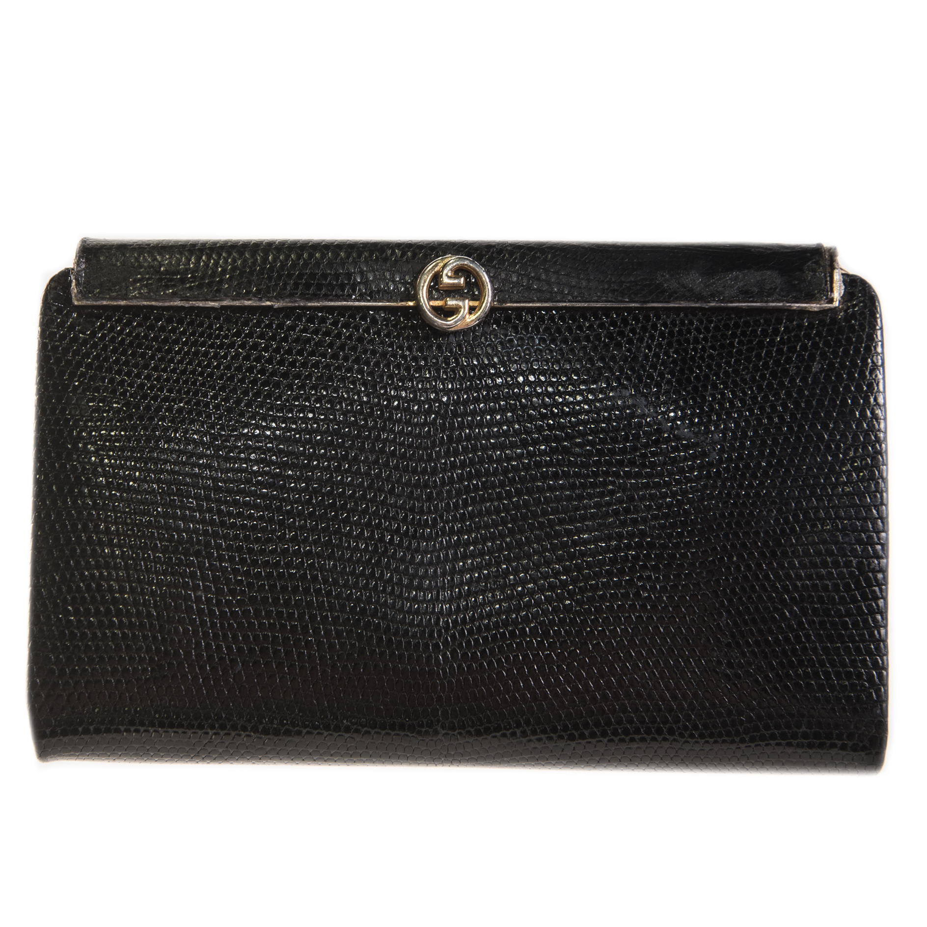 Vintage Gucci Black Reptile Embossed Leather Clutch | EBTH