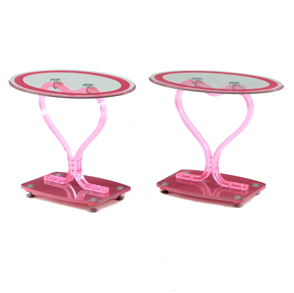 Pair of Pink Acrylic and Oval Glass Occasional Tables | EBTH