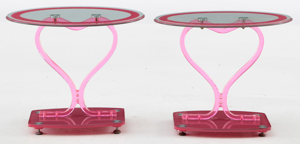 Pair of Pink Acrylic and Oval Glass Occasional Tables | EBTH