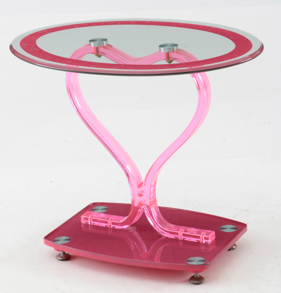 Pair of Pink Acrylic and Oval Glass Occasional Tables | EBTH