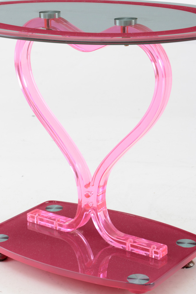 Pair of Pink Acrylic and Oval Glass Occasional Tables | EBTH