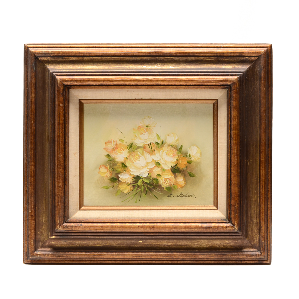 C. Nichols Floral Oil Painting on Canvas | EBTH