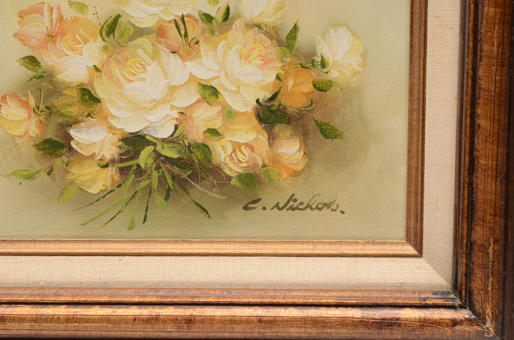 C. Nichols Floral Oil Painting on Canvas | EBTH
