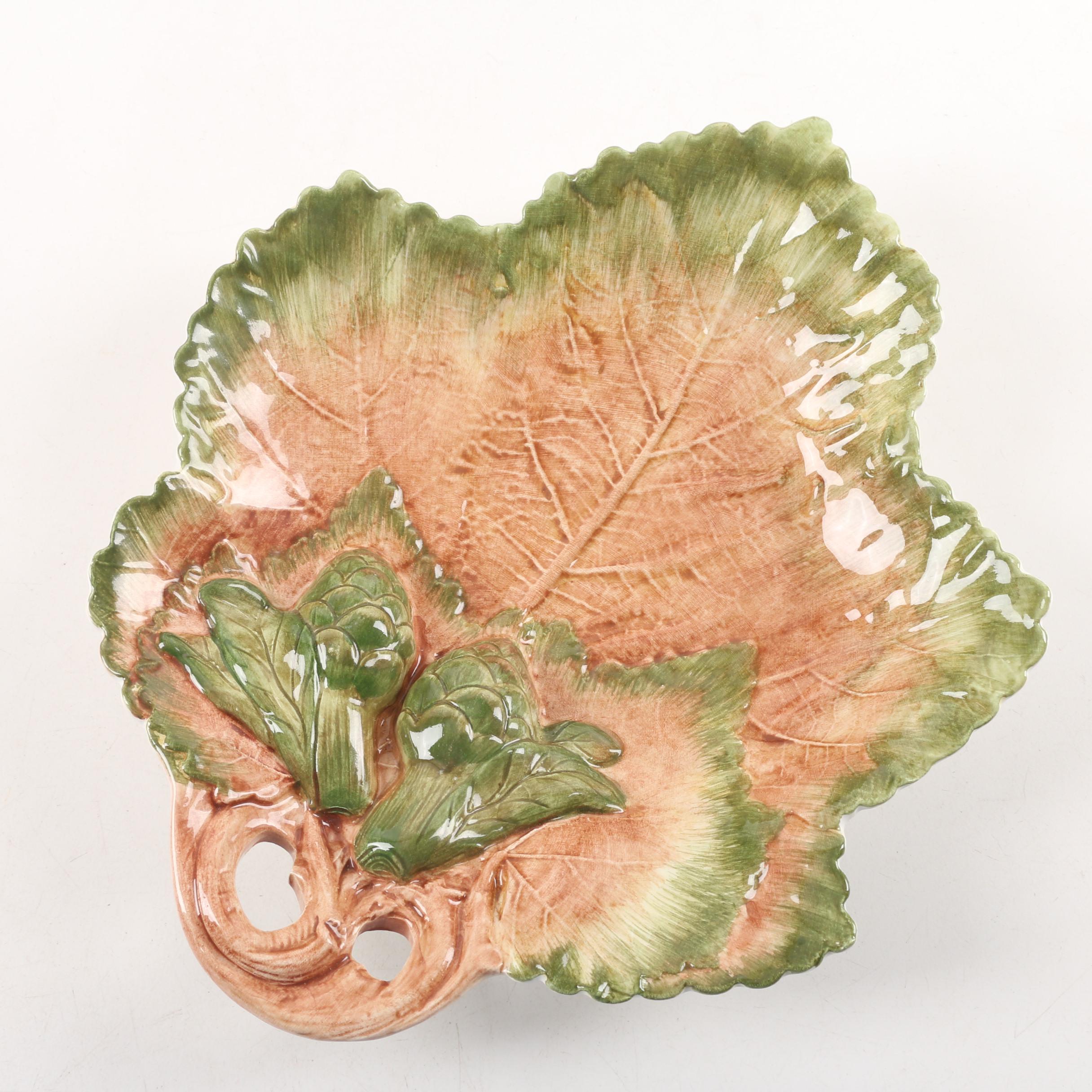 Droll Design Majolica Italian Leaf-Shaped Ceramic Plates | EBTH