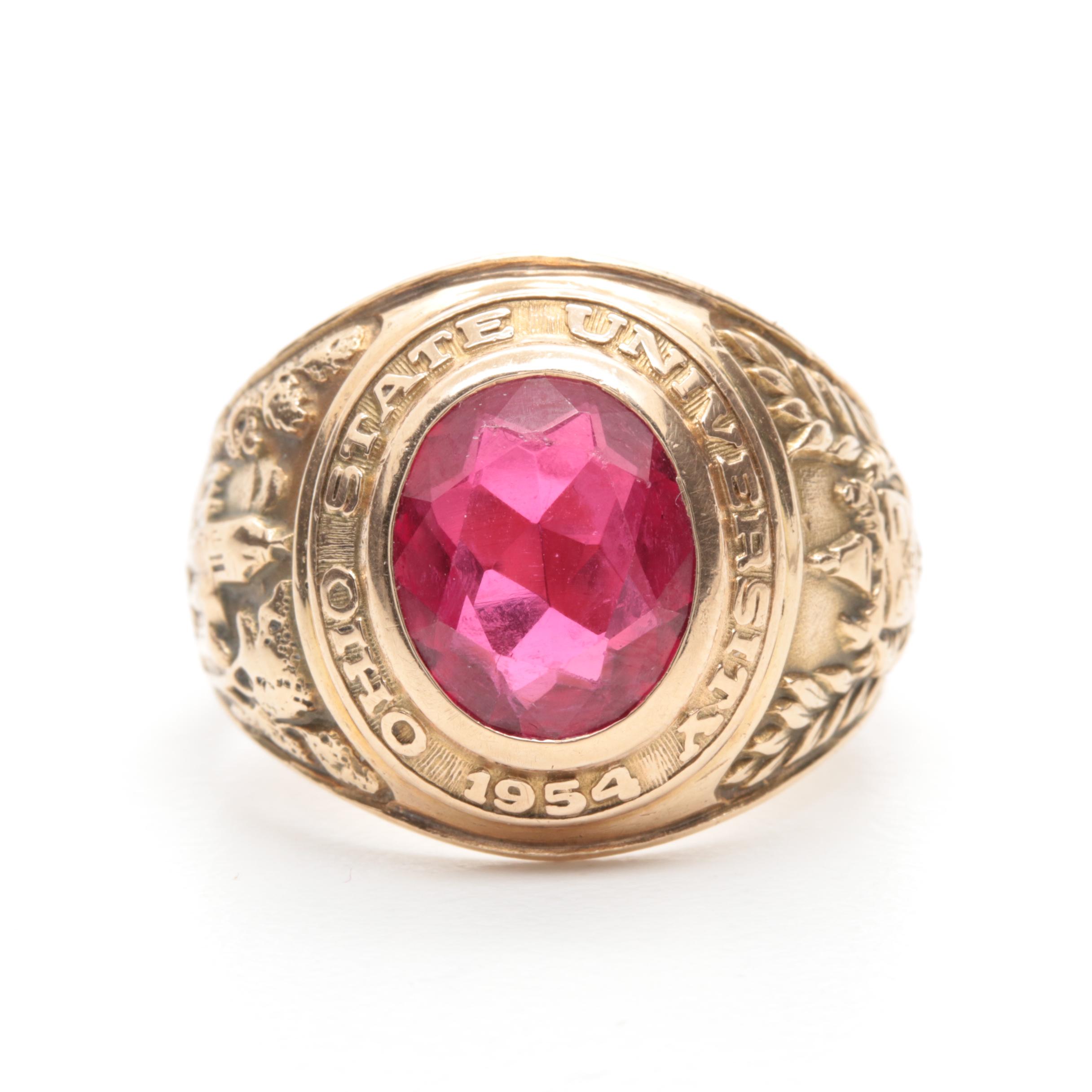1954 Ohio State 10K Yellow Gold Synthetic Ruby Class Ring | EBTH