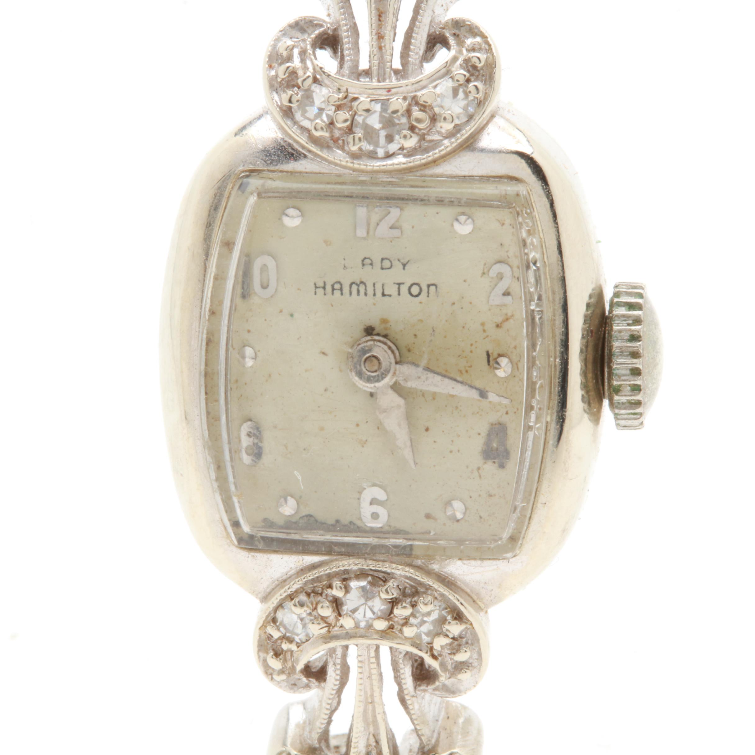 Lady Hamilton 14K White Gold Diamond Wristwatch | EBTH