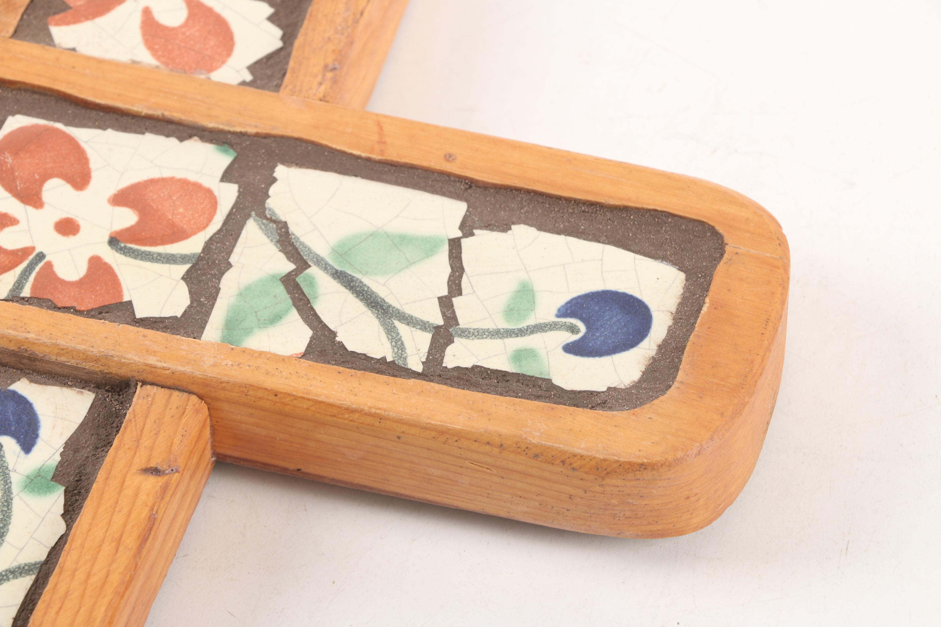 Debora Duran-Geiger Ceramic and Wood Cross with Cinnabar-Style Trinket ...