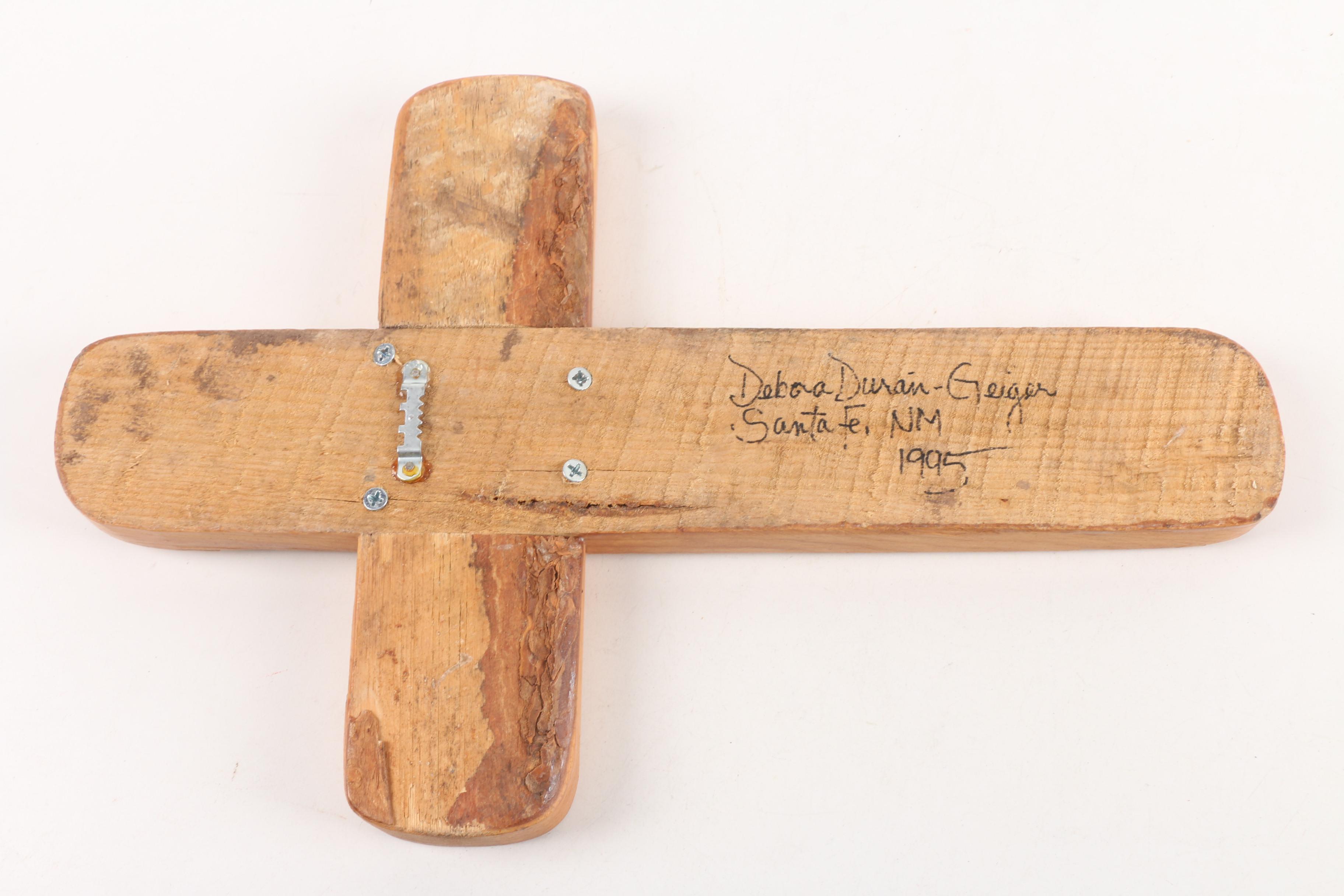 Debora Duran-Geiger Ceramic and Wood Cross with Cinnabar-Style Trinket ...