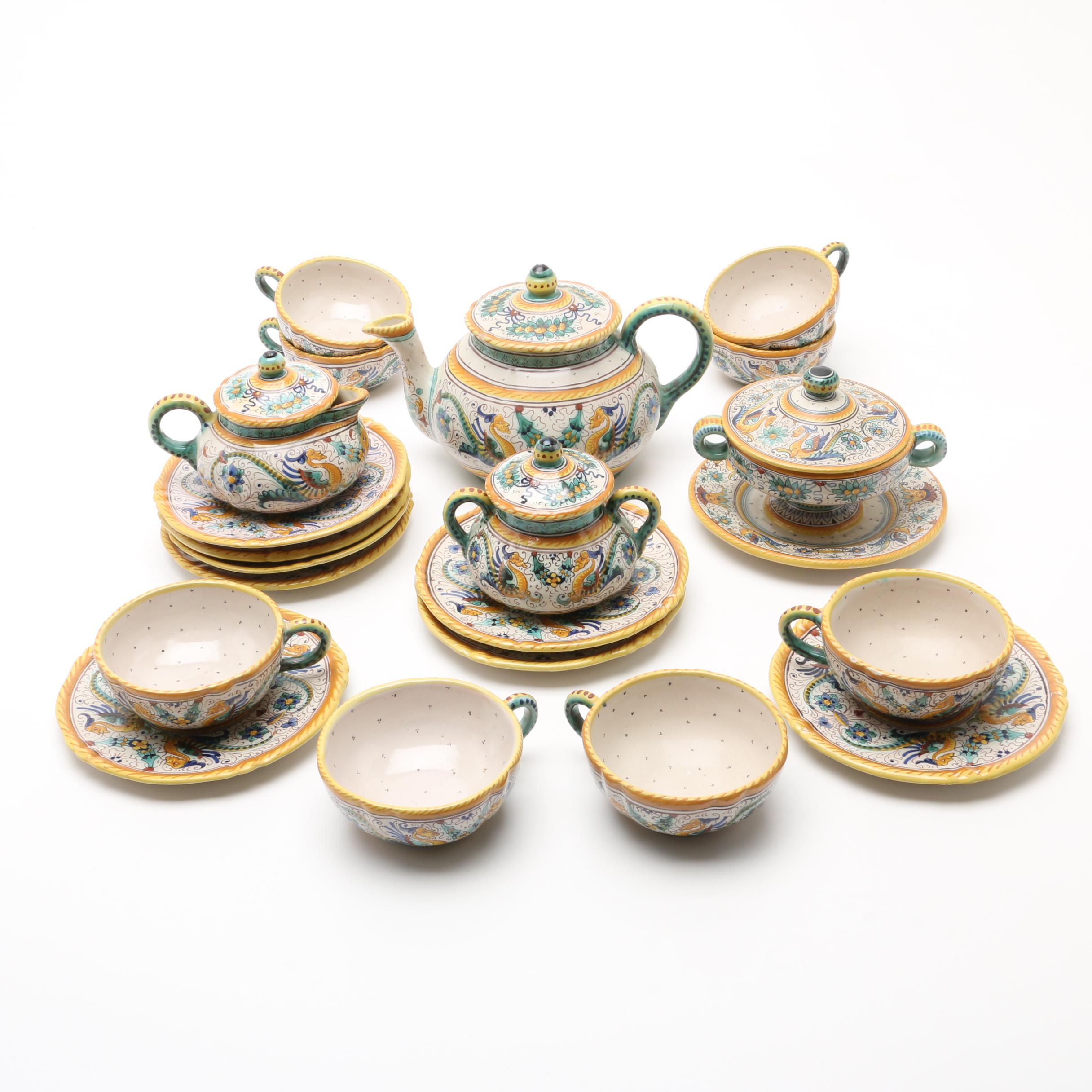 Vintage Italian Deruta Pottery Tea Set in the "Raffaellesco" Pattern | EBTH