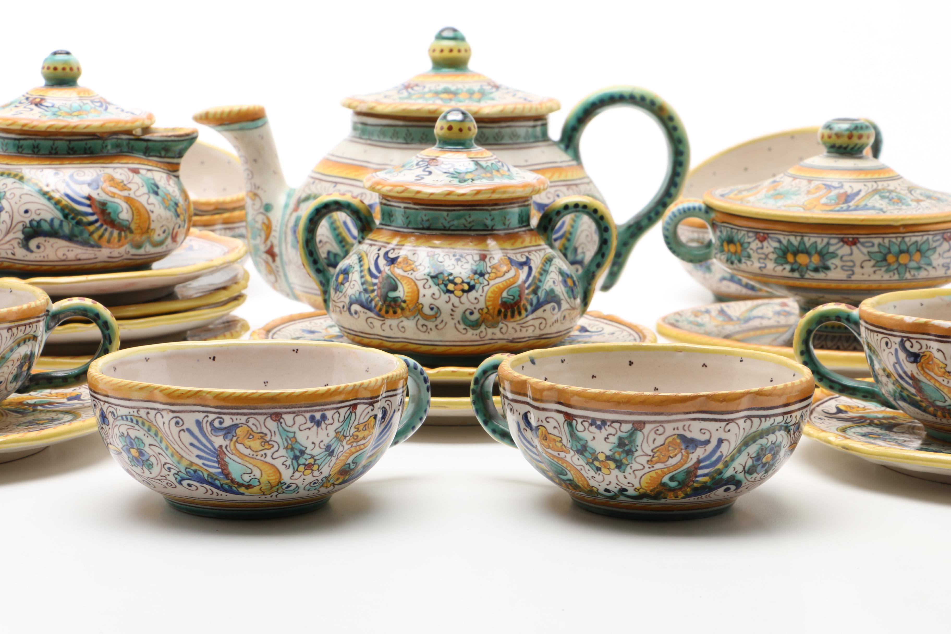 Vintage Italian Deruta Pottery Tea Set in the "Raffaellesco" Pattern | EBTH