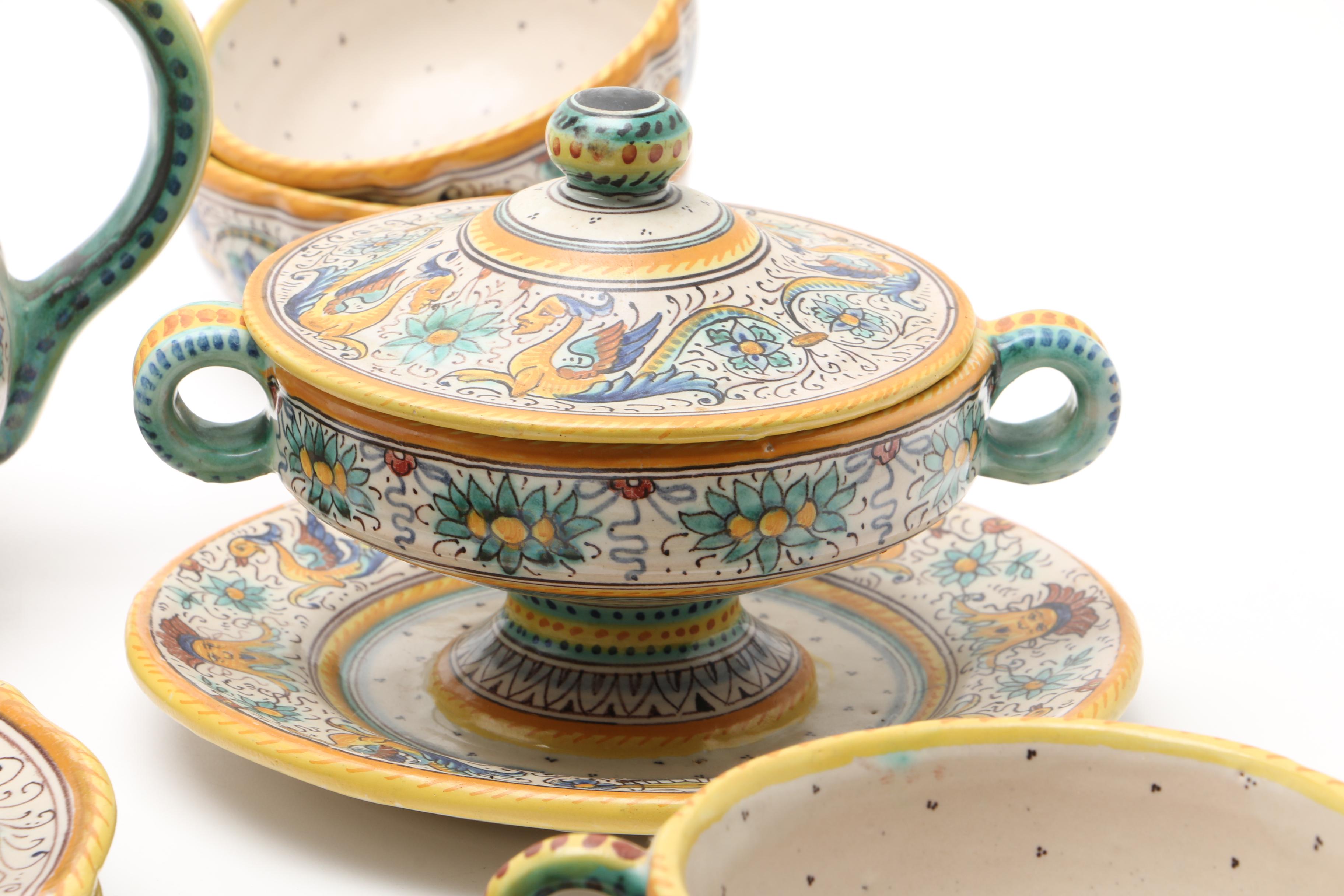 Vintage Italian Deruta Pottery Tea Set in the "Raffaellesco" Pattern | EBTH
