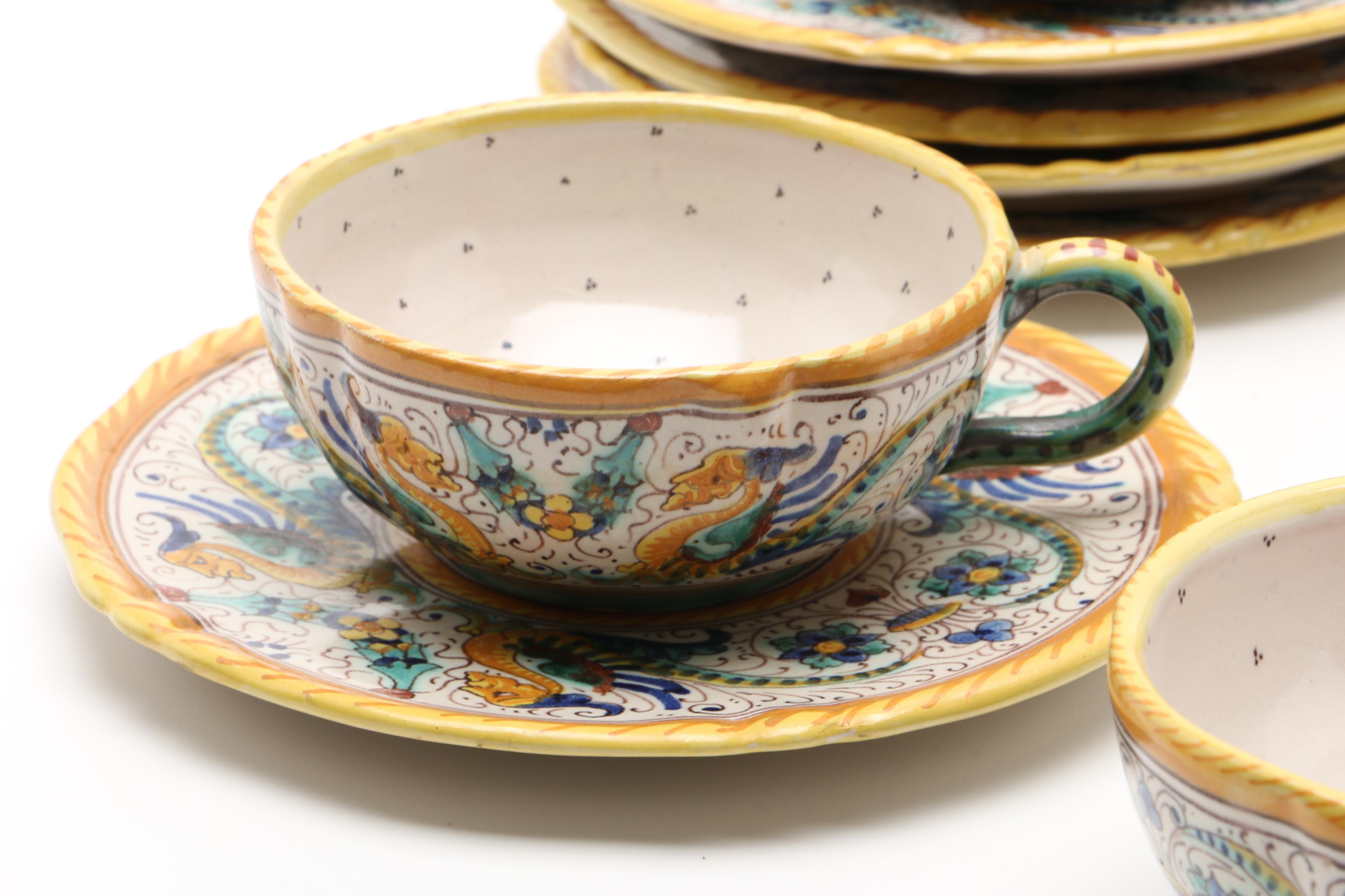 Vintage Italian Deruta Pottery Tea Set in the "Raffaellesco" Pattern | EBTH