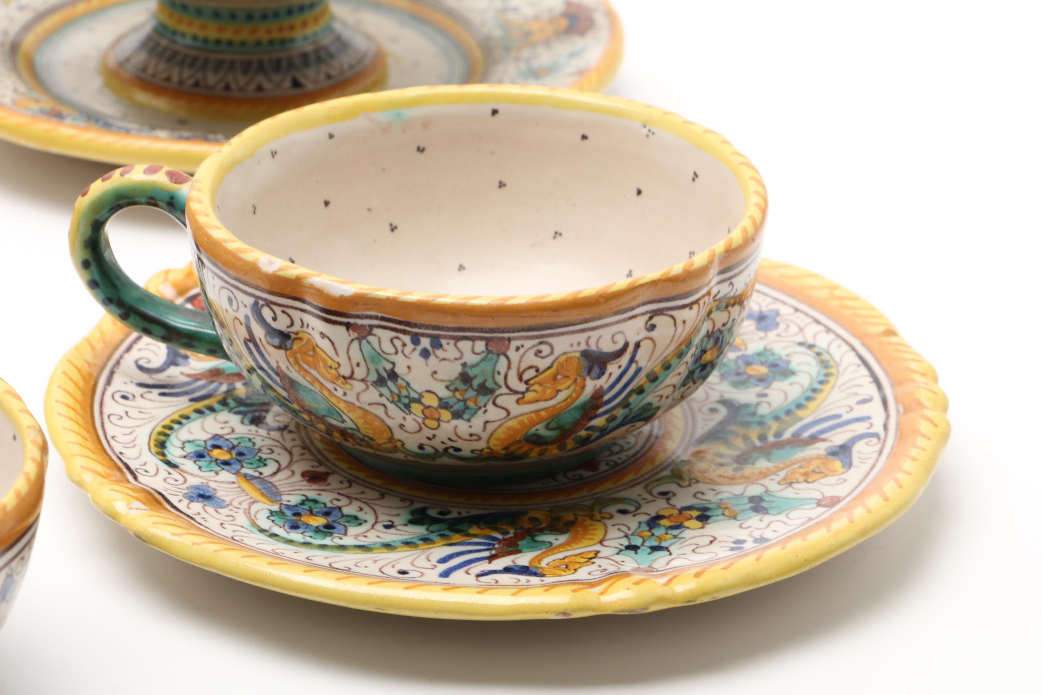 Vintage Italian Deruta Pottery Tea Set in the "Raffaellesco" Pattern | EBTH