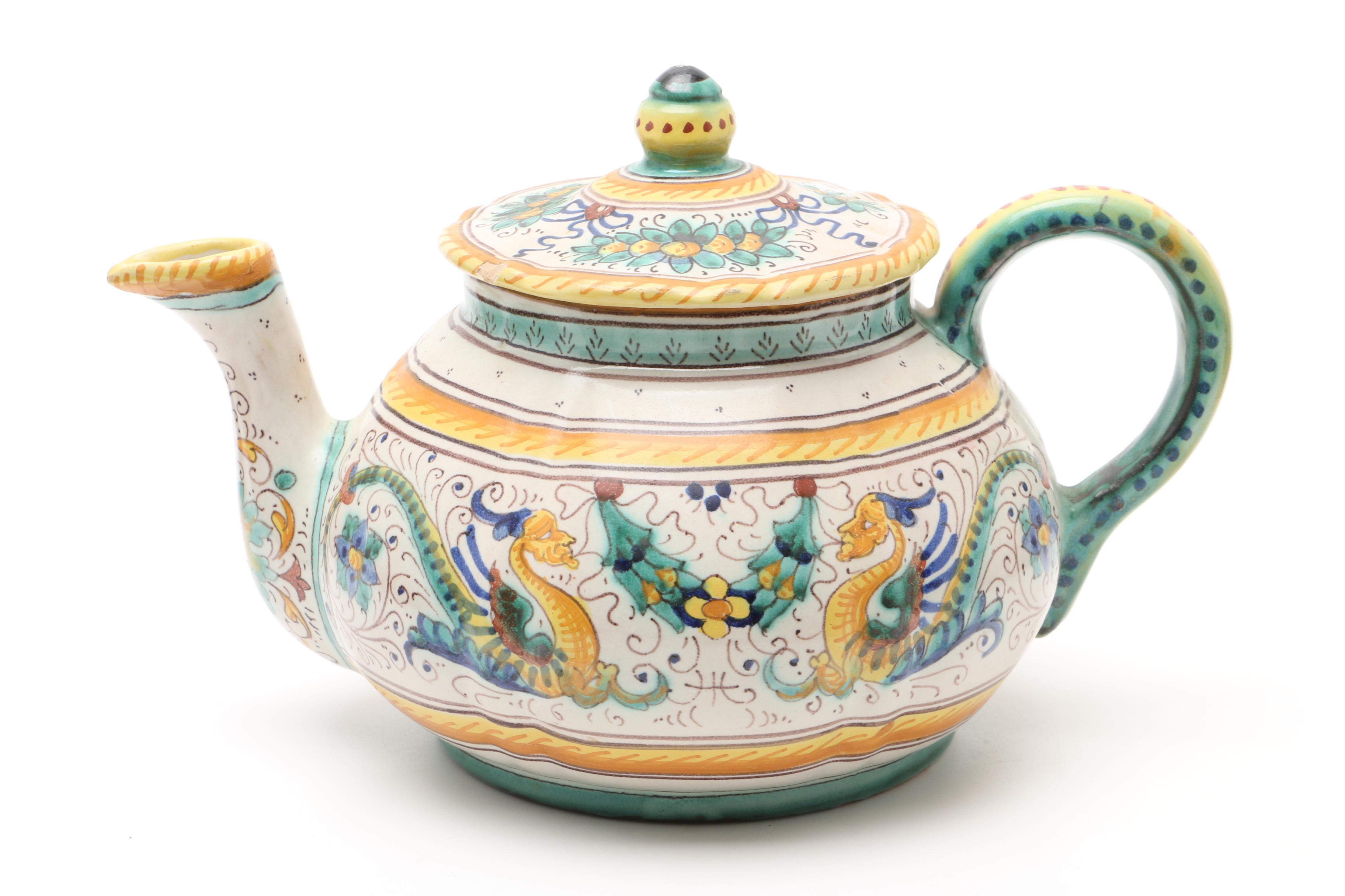 Vintage Italian Deruta Pottery Tea Set in the "Raffaellesco" Pattern | EBTH