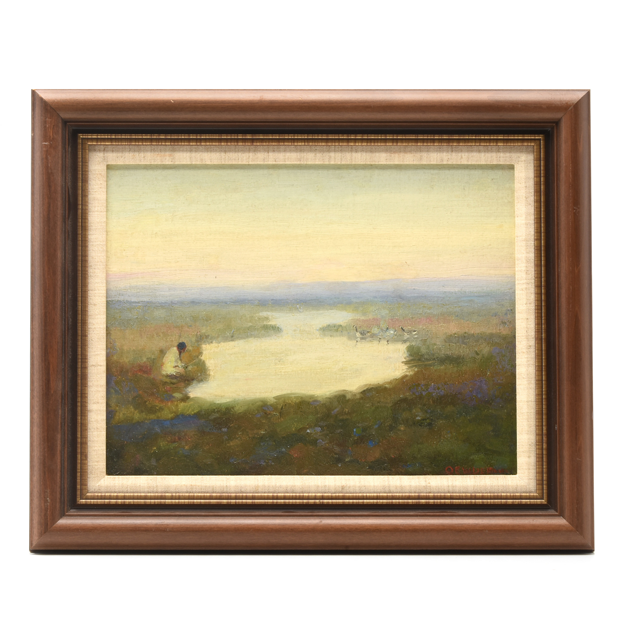 Edwin Willard Deming Oil Painting on Board of a Pond Landscape | EBTH