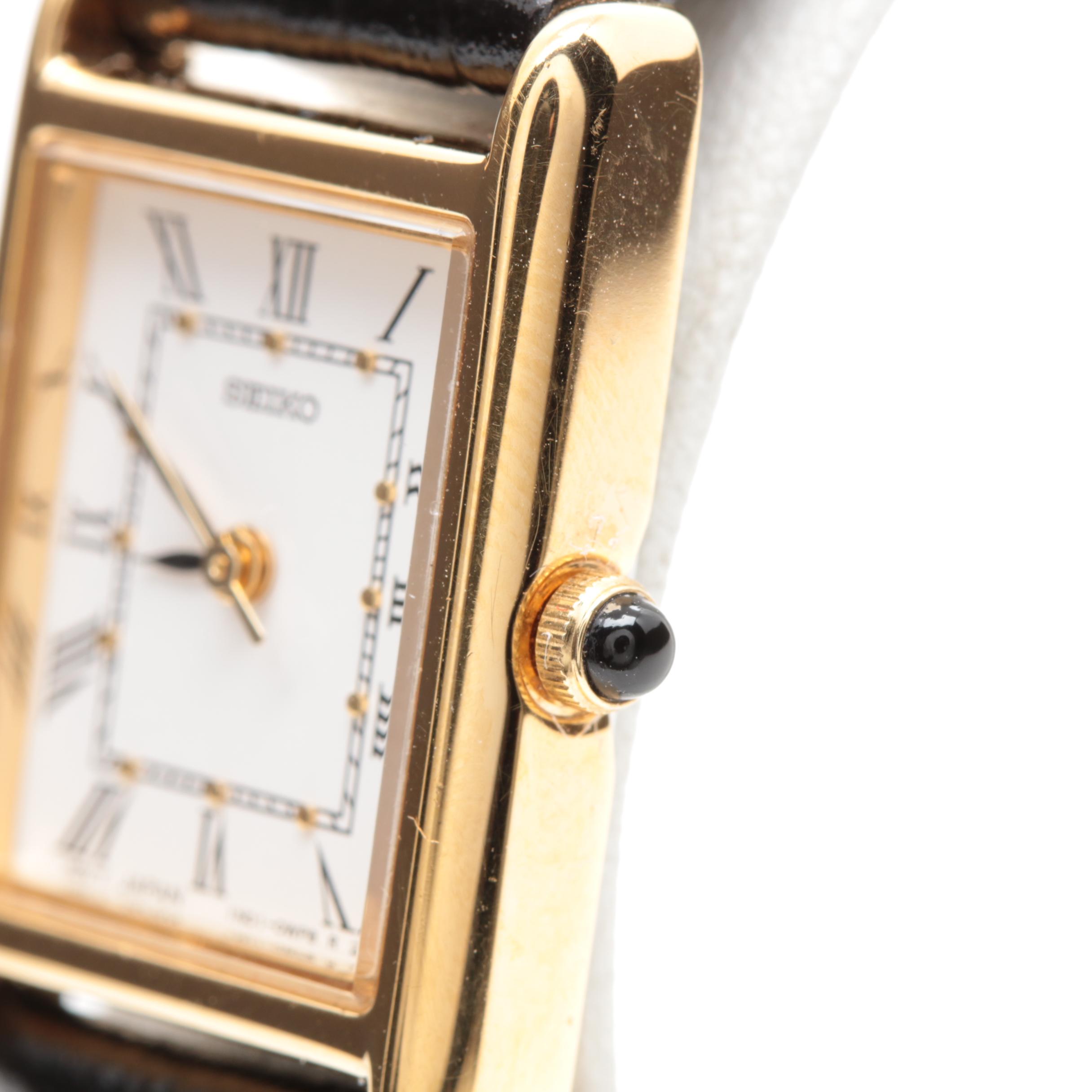 Seiko Gold Tone Stainless Steel and Leather Tank Wristwatch | EBTH