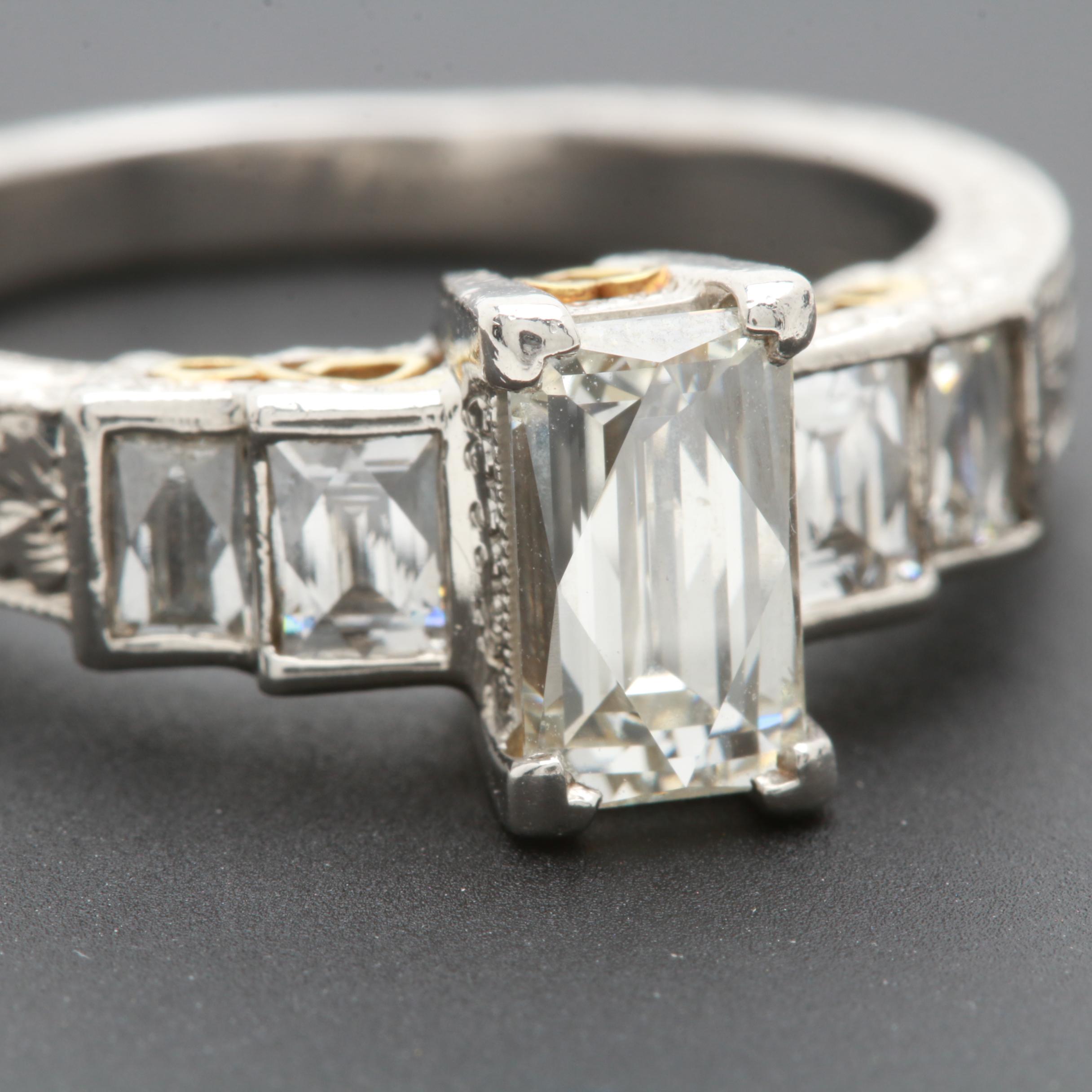 Tycoon Cut Platinum 1.67 CTW Diamond Ring with 10K Yellow Gold Accents ...