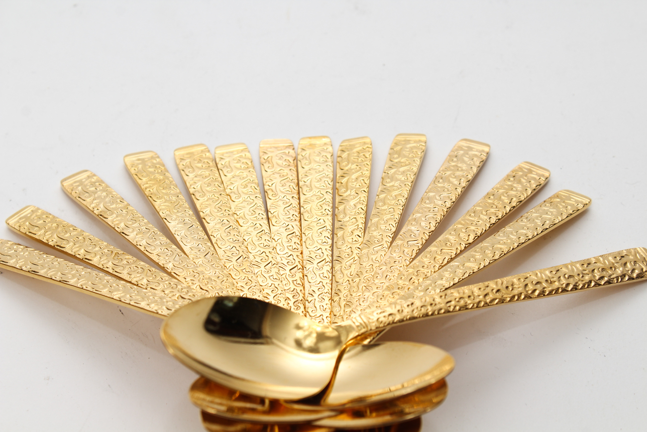 Lifetime Cutlery Gold Tone Flatware with Embossed Filigree Handles | EBTH