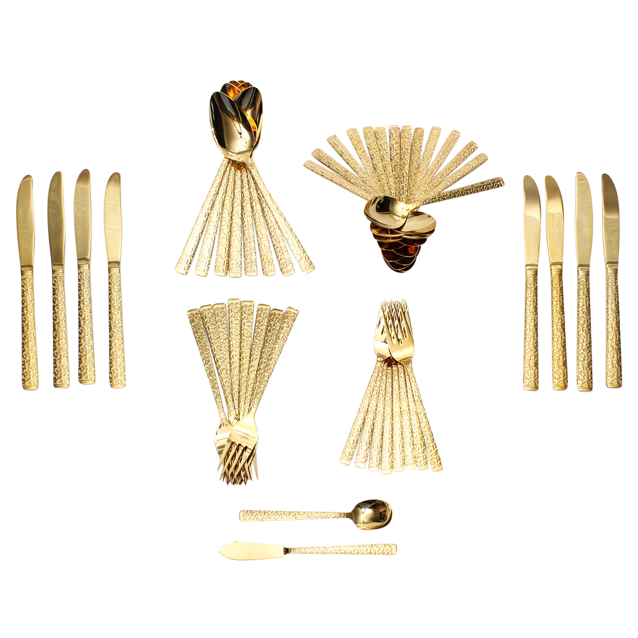 Lifetime Cutlery Gold Tone Flatware with Embossed Filigree Handles | EBTH