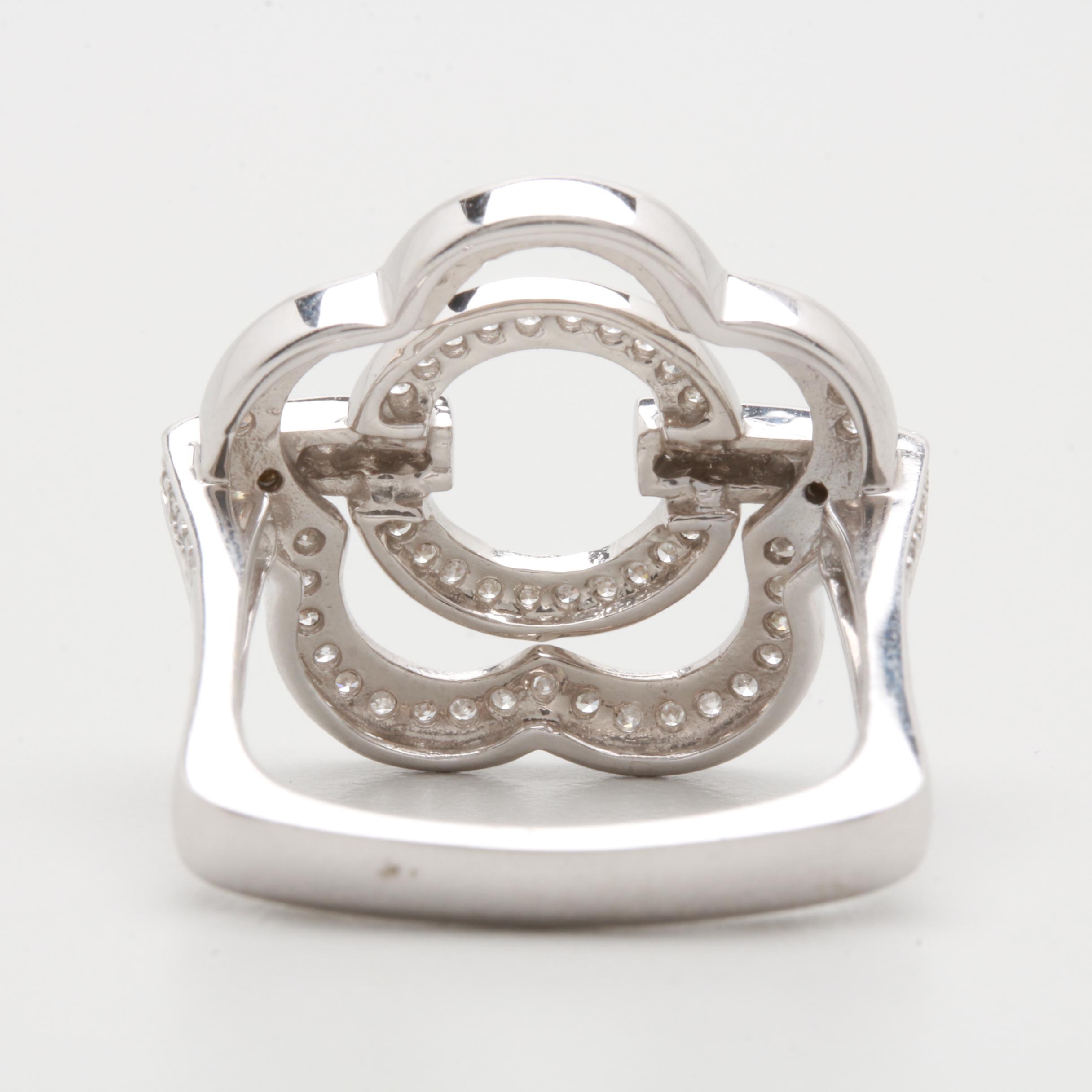 14K White Gold Diamond Openwork Ring | EBTH