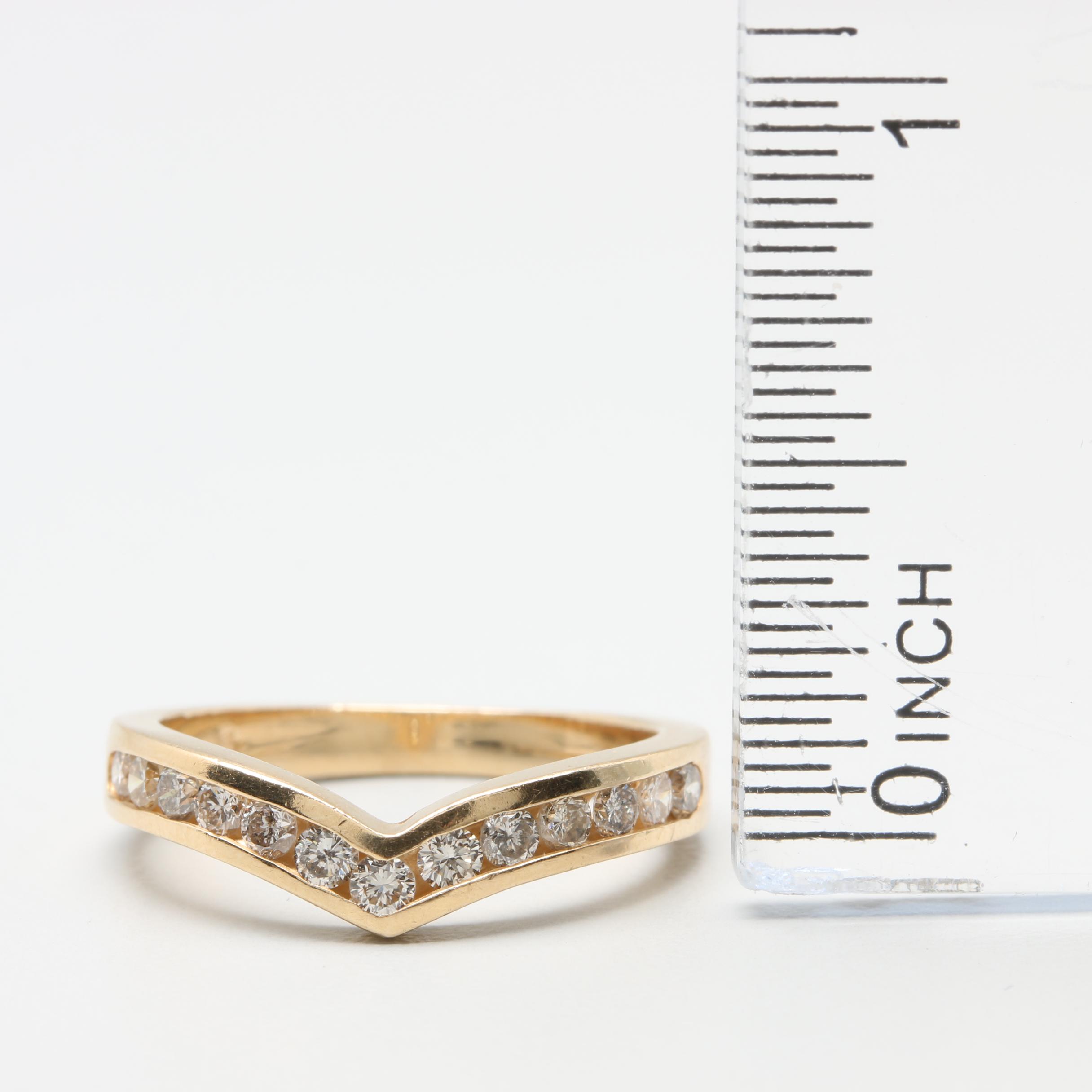 14K Yellow Gold Diamond Chevron Ring | EBTH