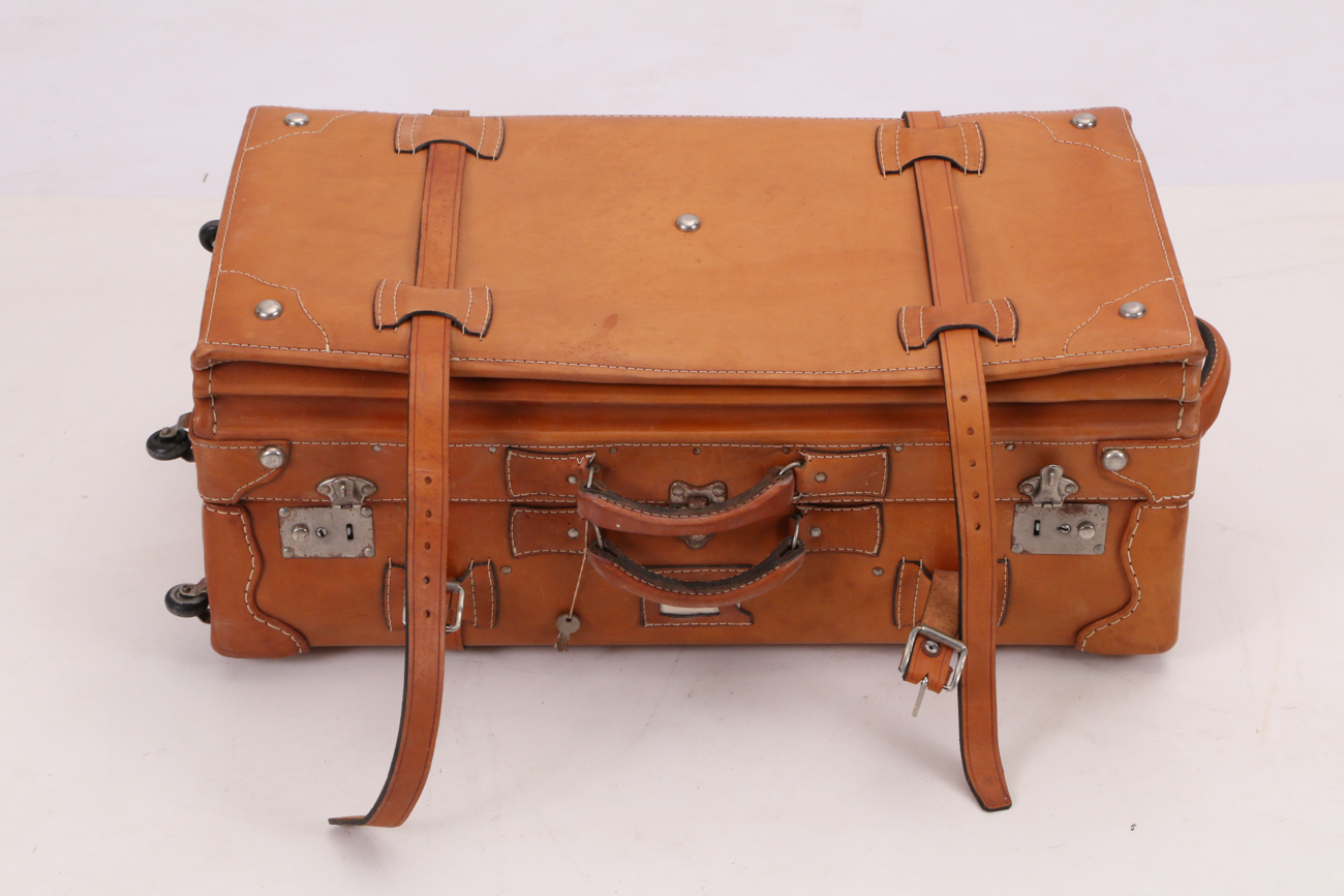 Vintage Leather Rolling Suitcase | EBTH