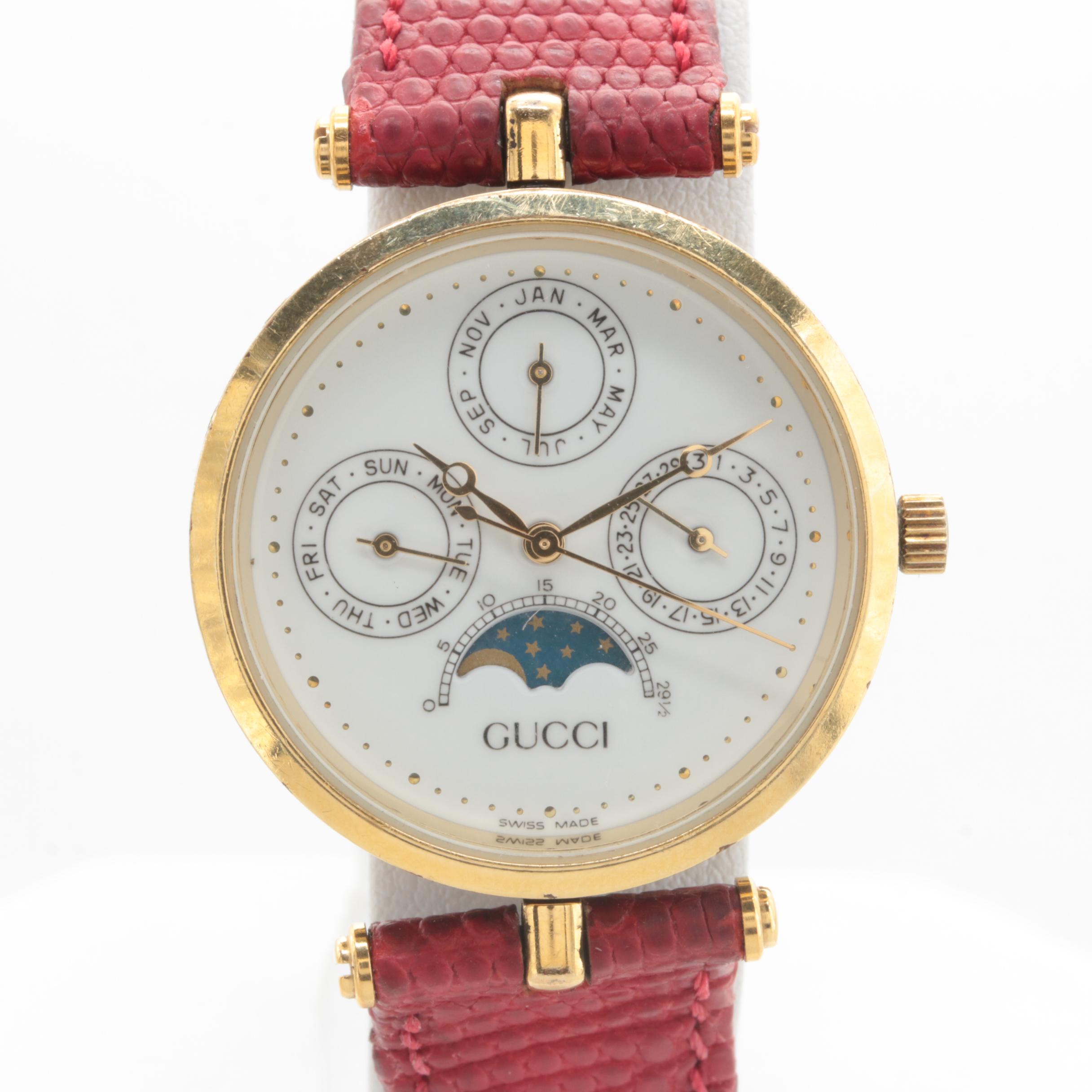 Gucci Gold Tone and Enameled Red Leather Strap Wristwatch | EBTH