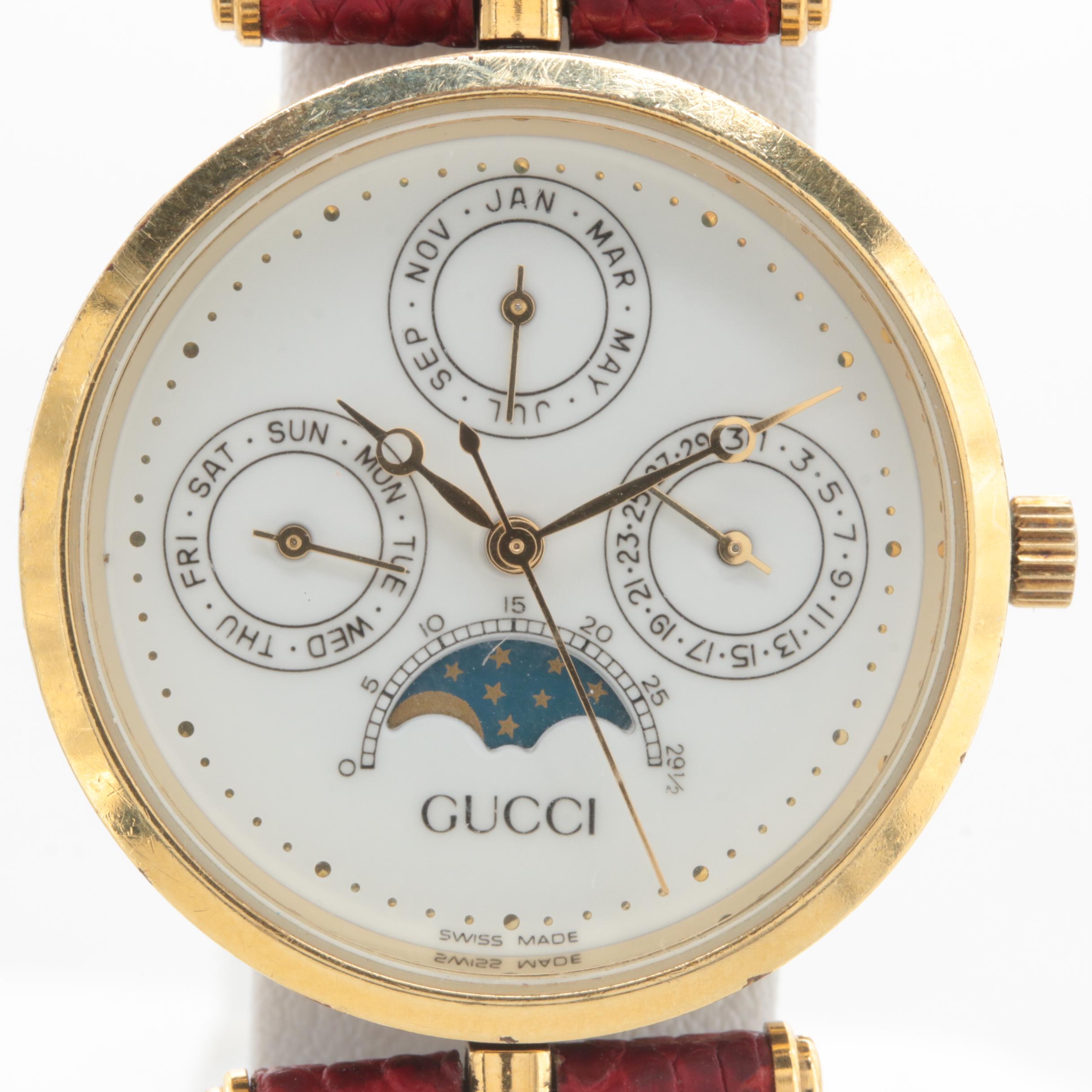 Gucci Gold Tone and Enameled Red Leather Strap Wristwatch | EBTH