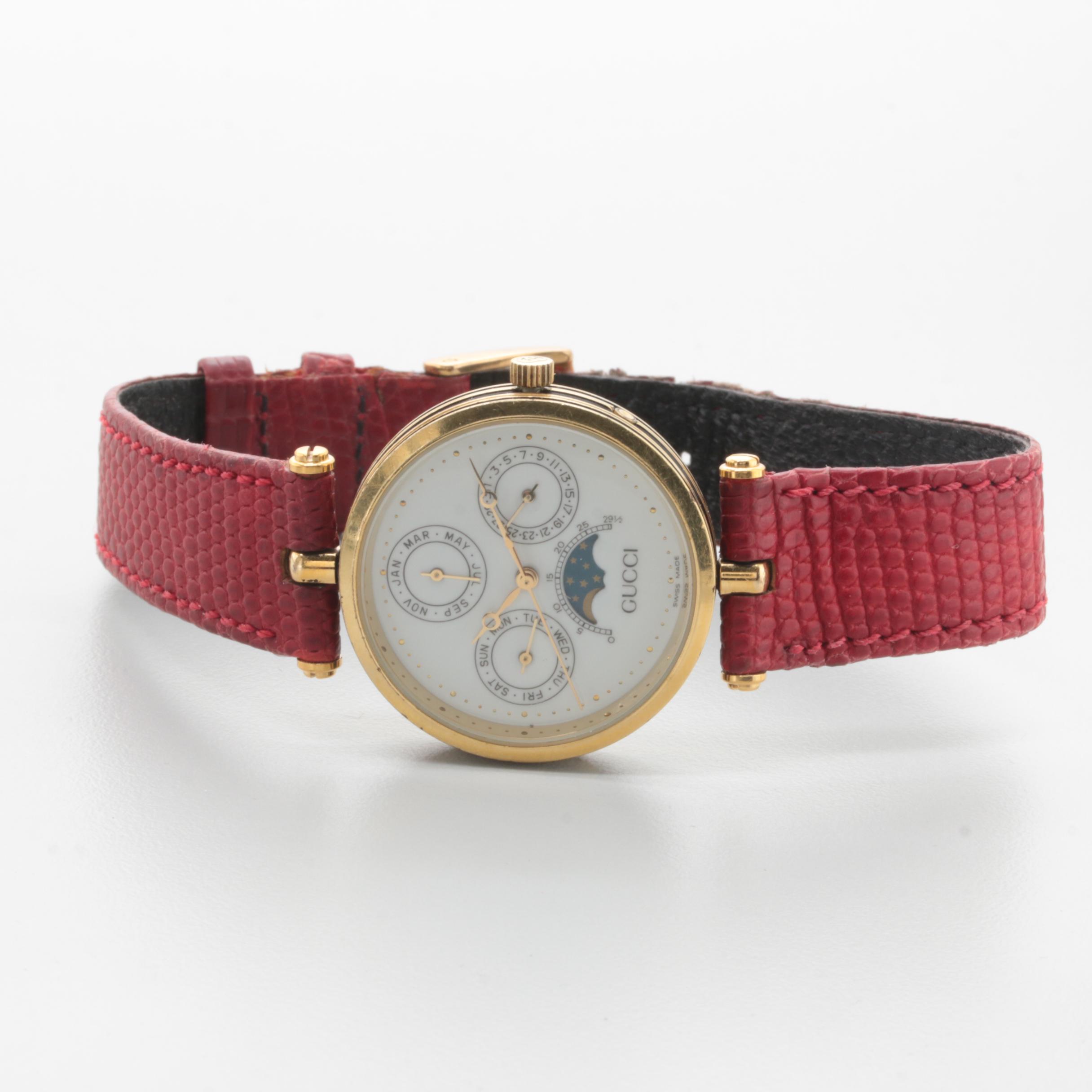 Gucci Gold Tone and Enameled Red Leather Strap Wristwatch | EBTH