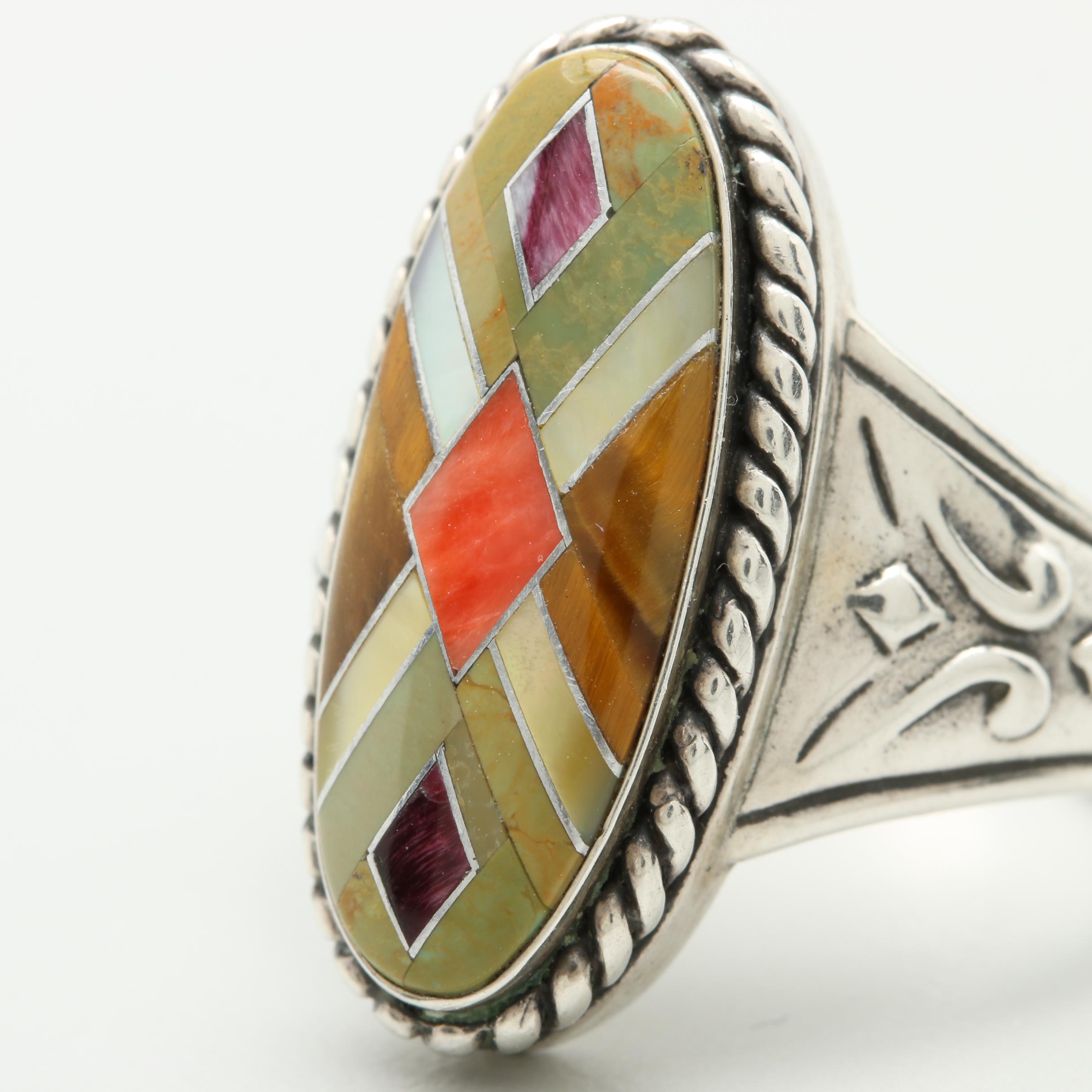 Carolyn Pollack Relios Sterling Silver Multi-Gemstone Inlay Ring | EBTH