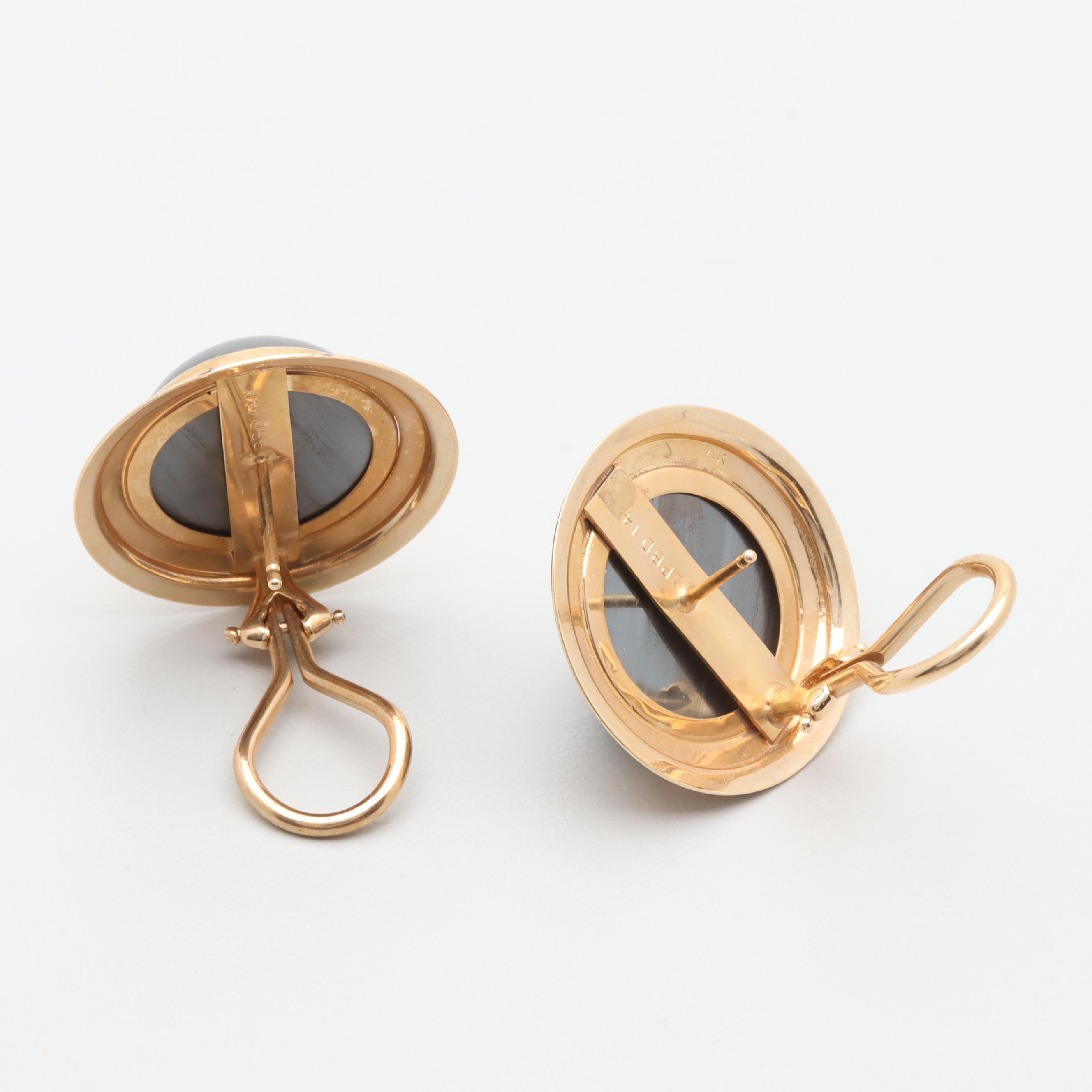Peter Brams Designs 14K Yellow Gold Hematite Earrings | EBTH