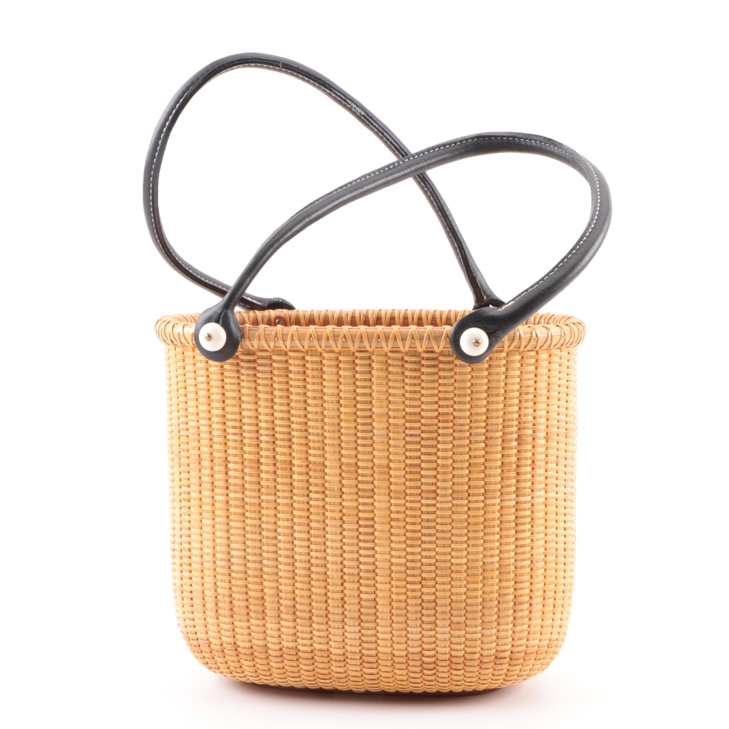 Karen Bullock Nantucket Woven Raffia Basket Bag with Leather Liner | EBTH