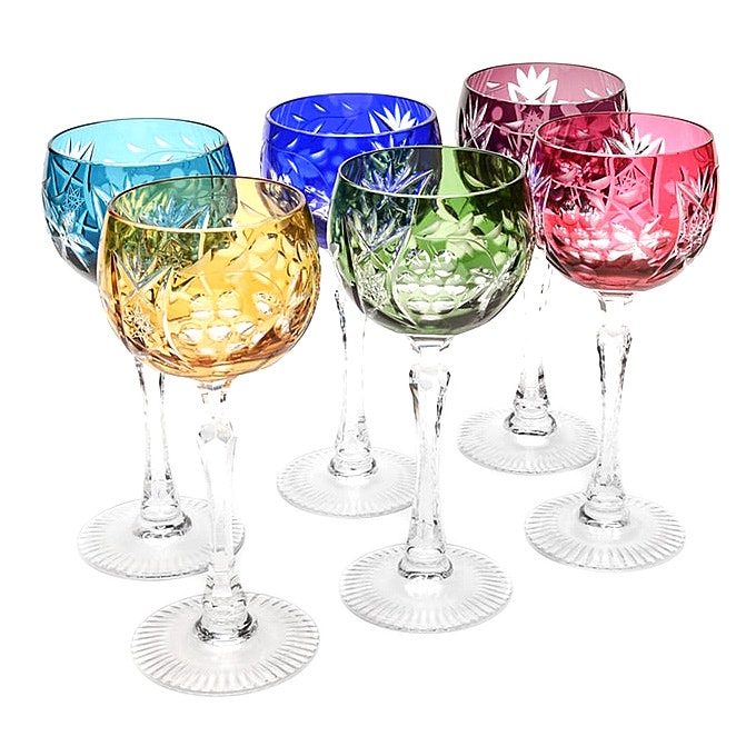 Bohemian Cased Cut To Clear Crystal Hock Wine Glasses Ebth