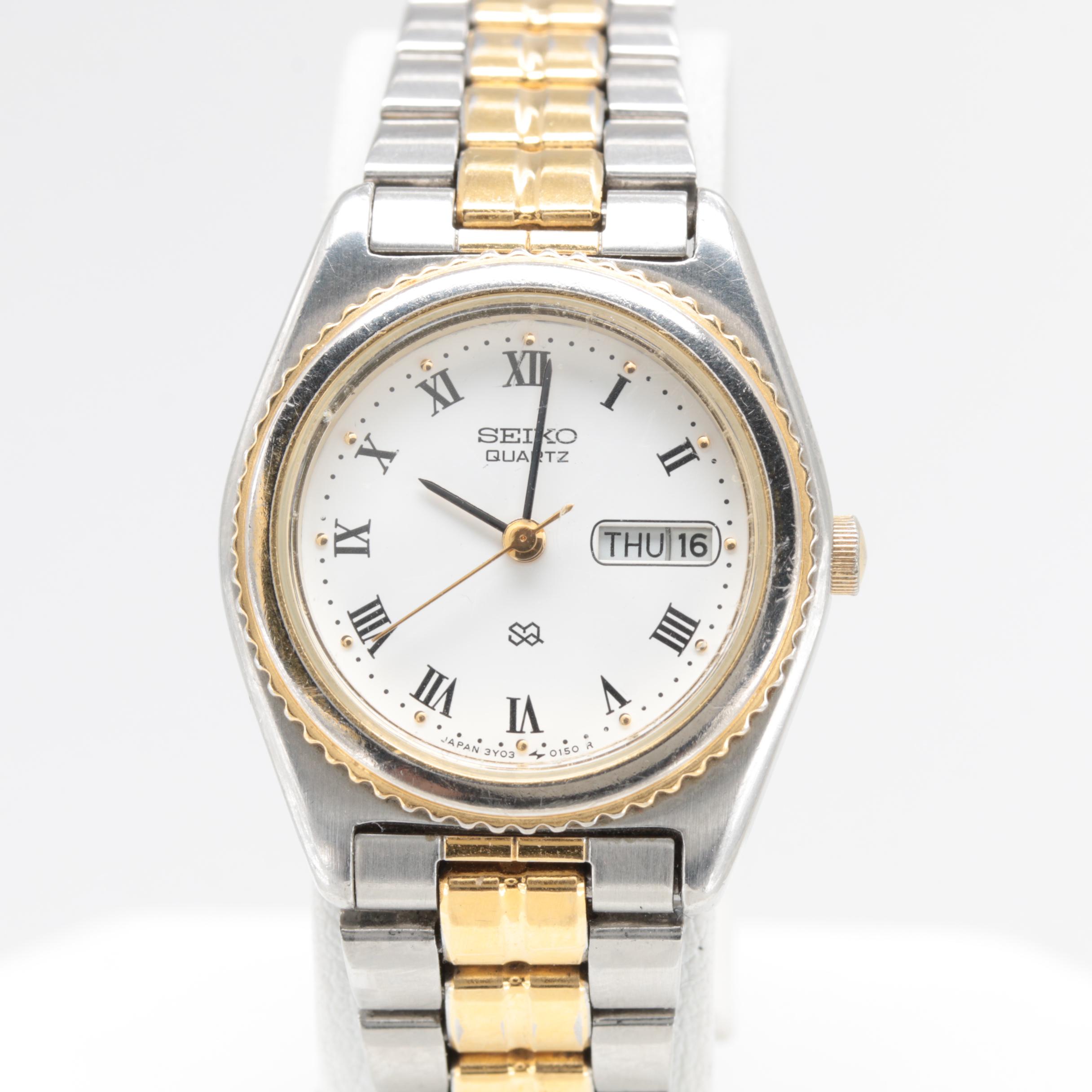 Seiko Two Tone Day and Date Quartz Stainless Steel Wristwatch | EBTH