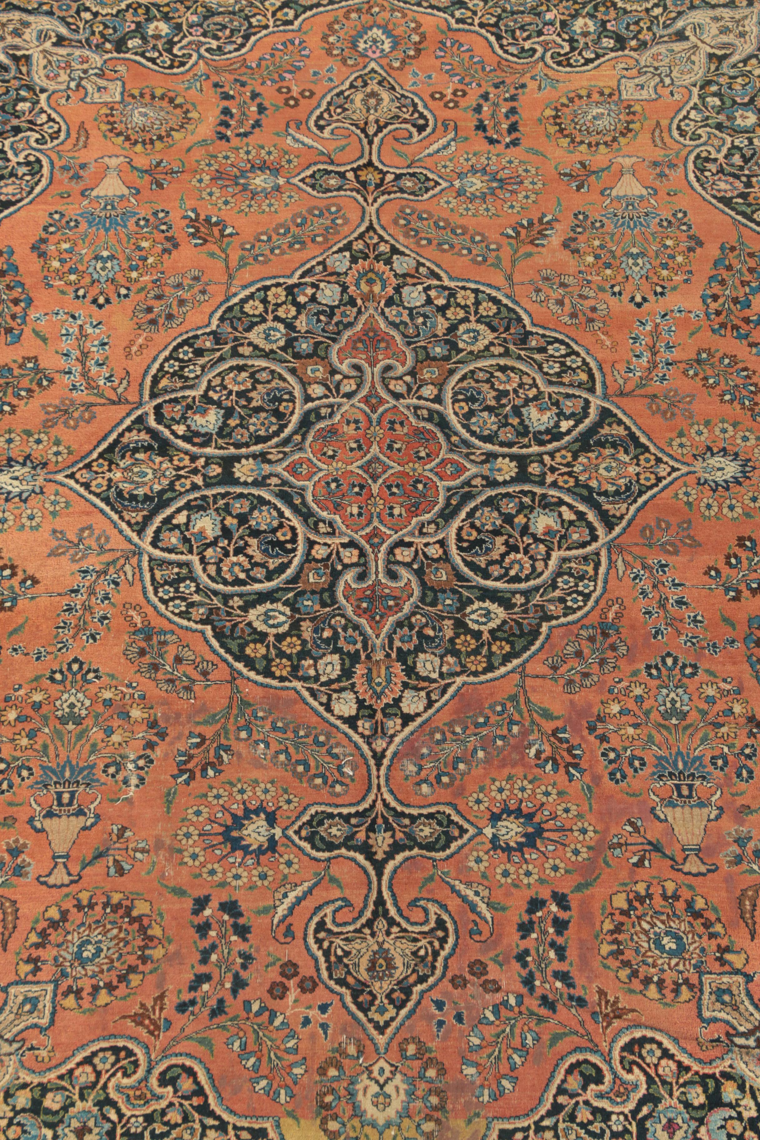 Vintage Hand-Knotted Persian Mashhad Mahavallat Wool Room Sized Rug | EBTH