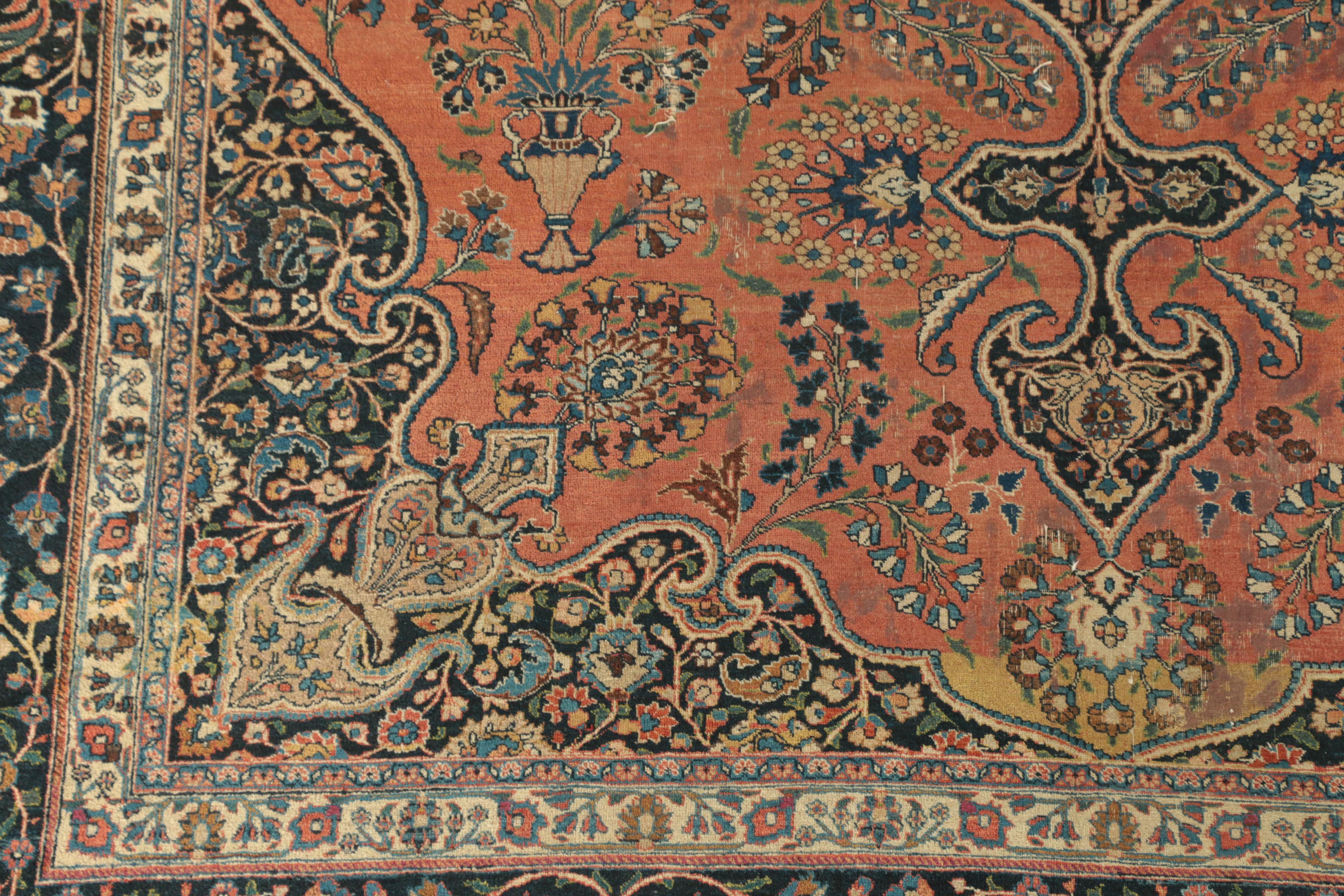 Vintage Hand-Knotted Persian Mashhad Mahavallat Wool Room Sized Rug | EBTH