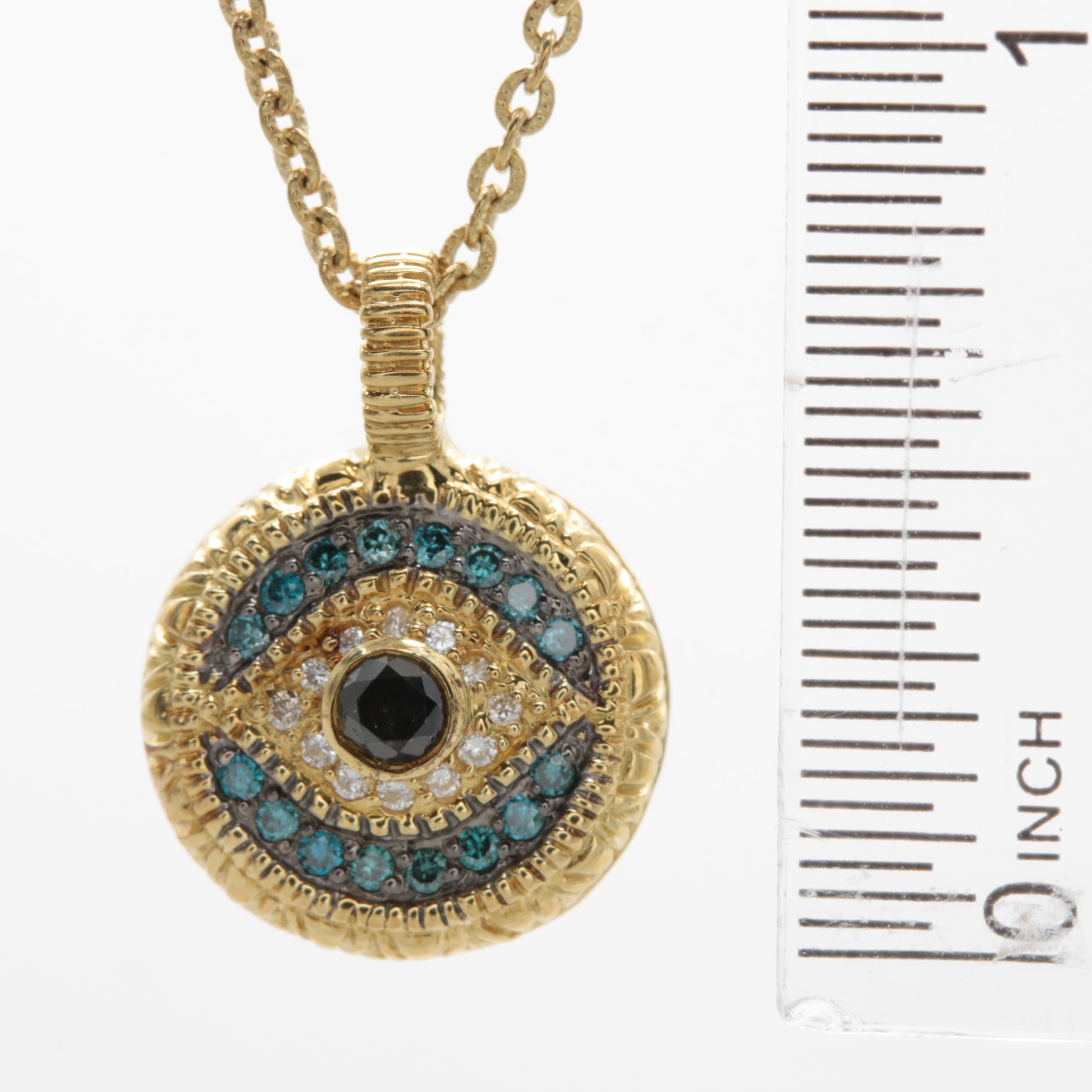 Judith Ripka "Evil Eye" 18K Yellow Gold Diamond Necklace | EBTH