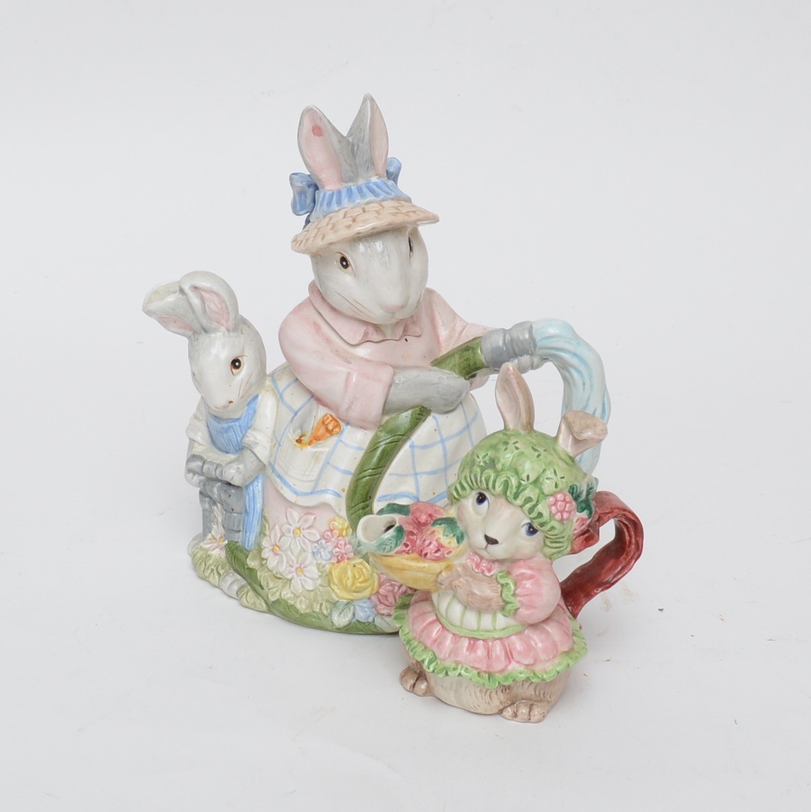 Pair of Fitz & Floyd Rabbit Teapot with Creamer and Sugar Set | EBTH