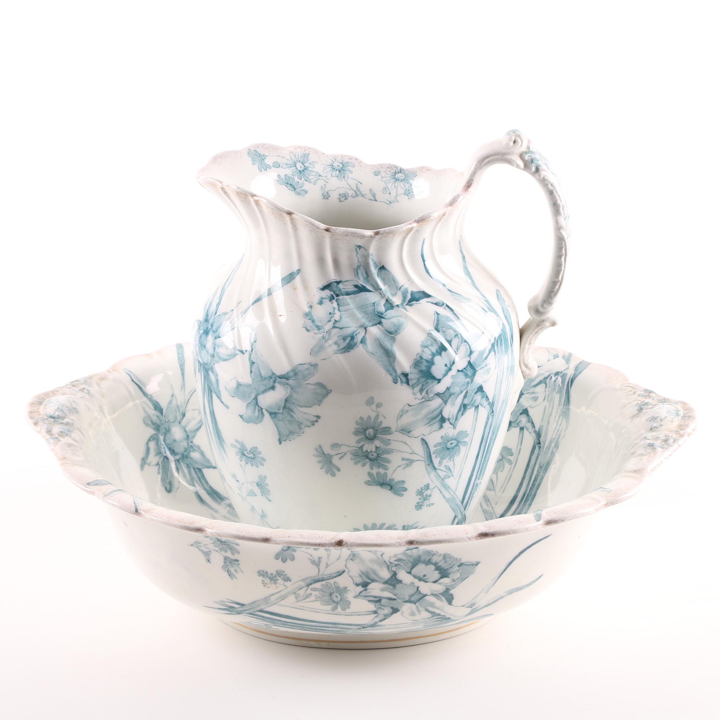 Victorian Porcelain Pitcher and Basin by Furnivals, Late 19th Century ...