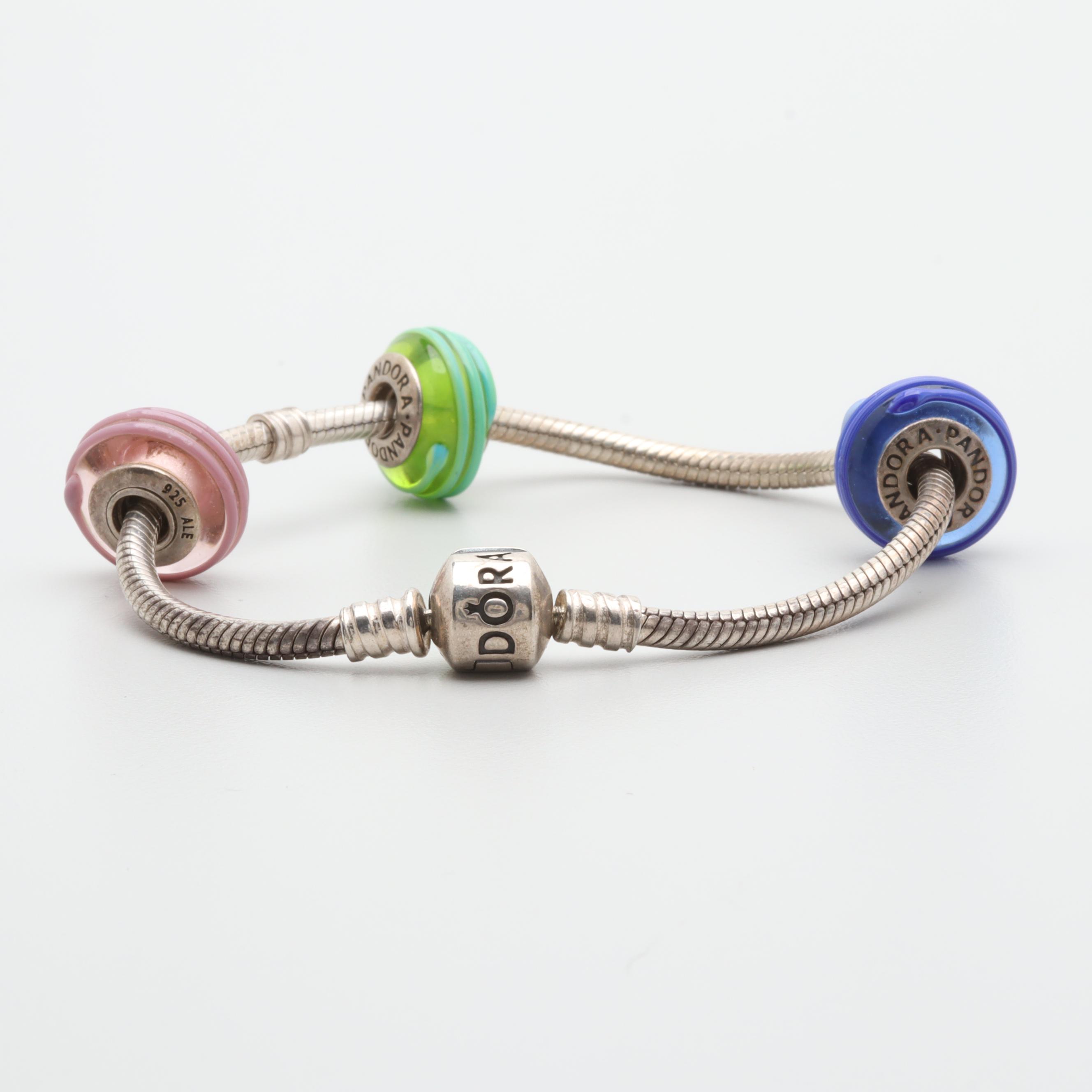 Pandora Sterling Silver Glass Charm Bracelet | EBTH